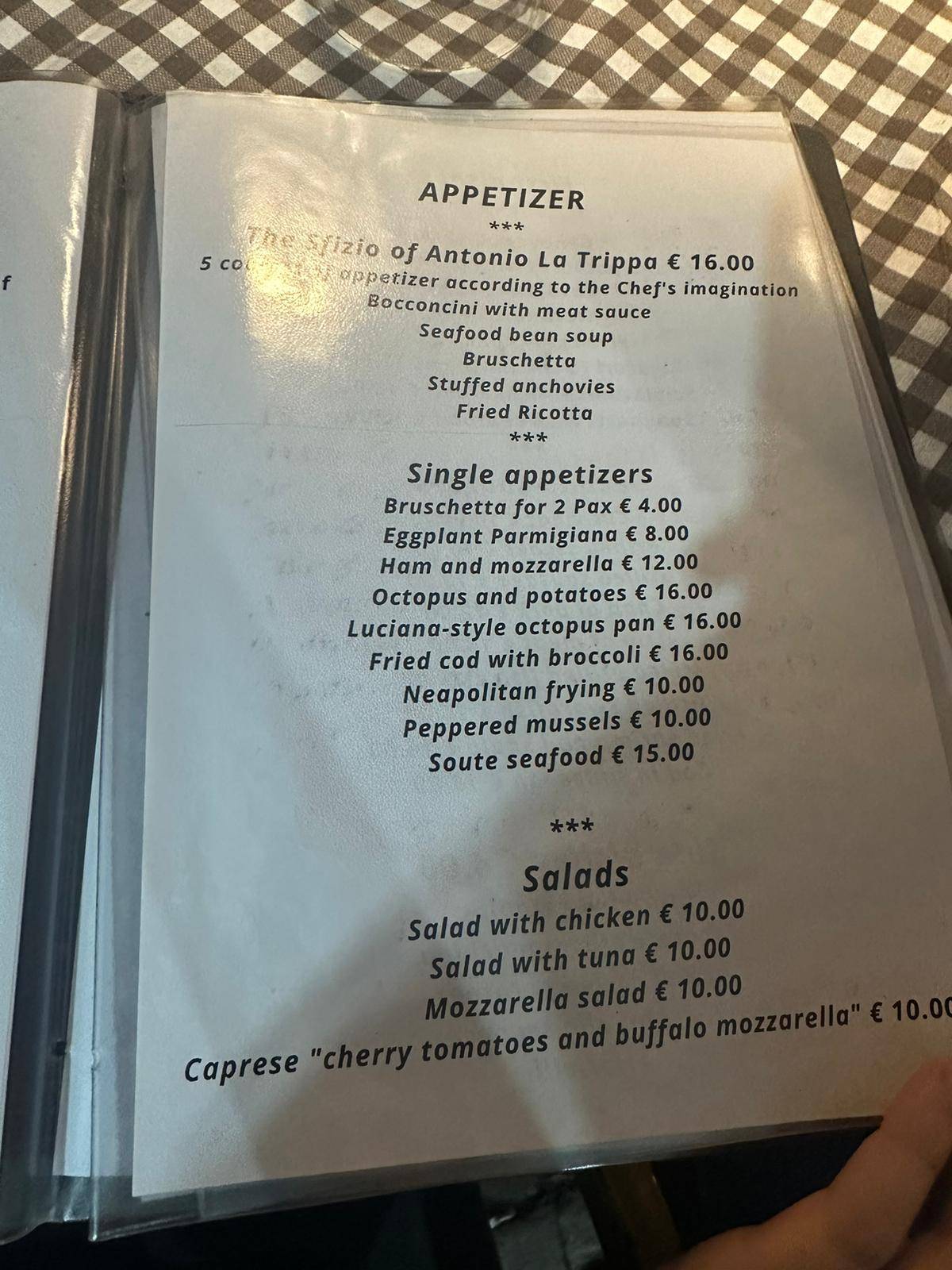 Menu da Antonio La Trippa Trattoria Ristorante Napoletano, Napoli