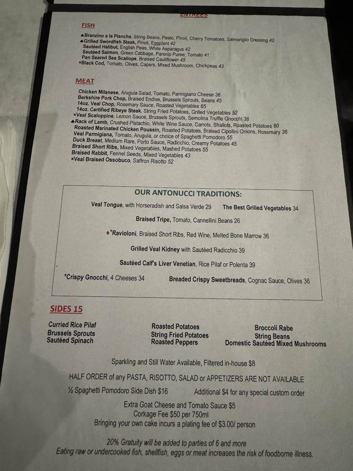 Menu at Antonucci Cafe, New York City