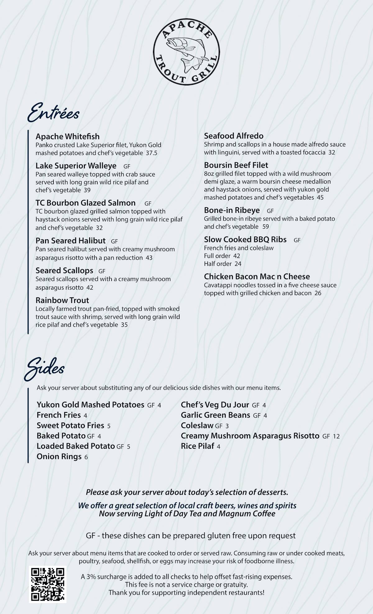 Menu at Apache Trout Grill pub & bar, Traverse City