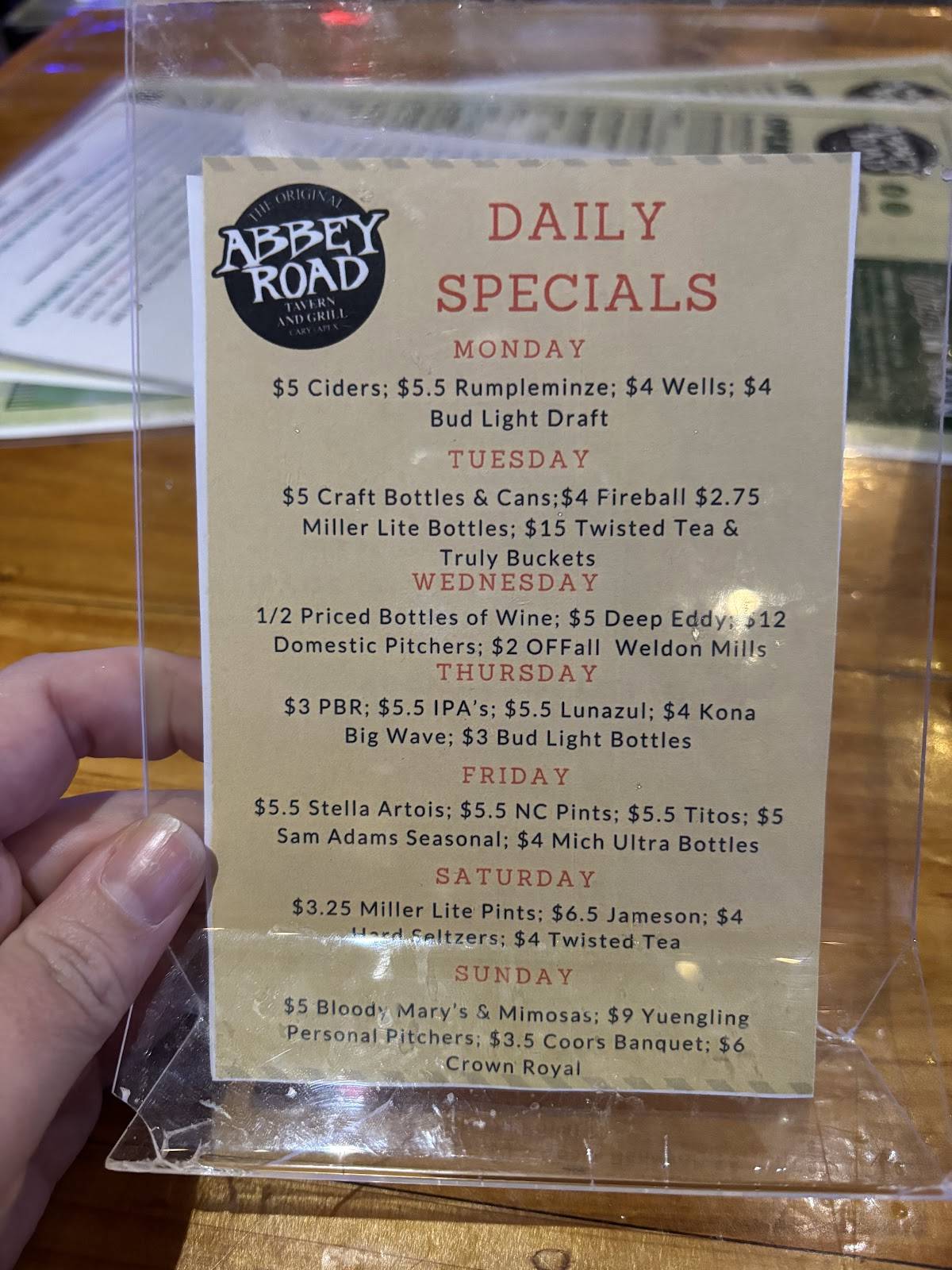 Menu at Abbey Road Tavern & Grill pub & bar, Apex