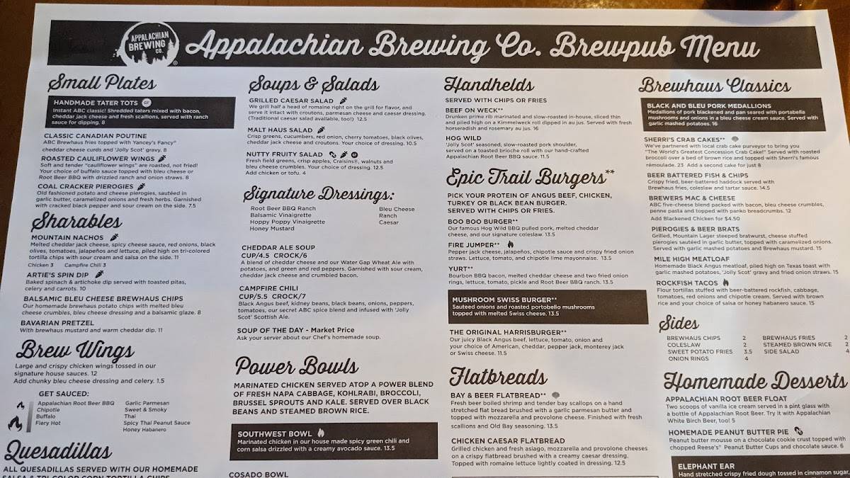 Menu at Appalachian Brewing Company of Gettysburg - Battlefield ...