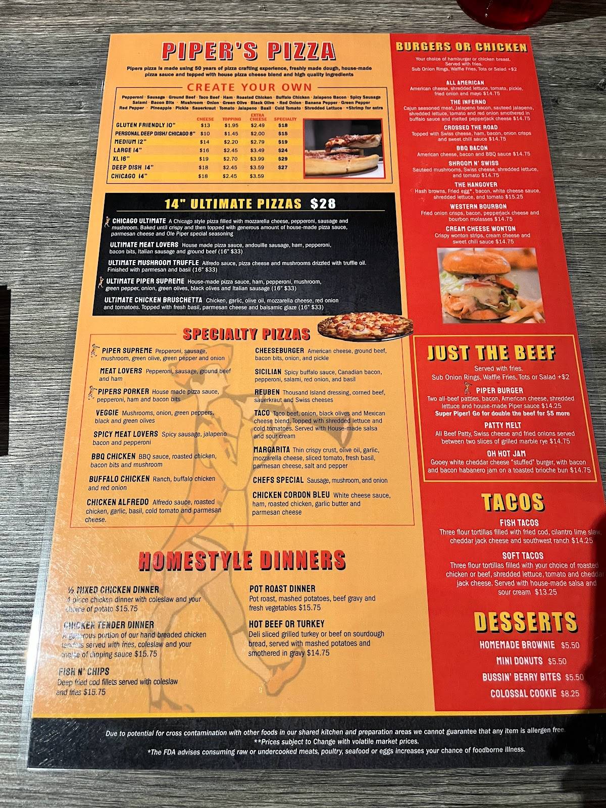 Menu at Ole Piper Family Restaurant & Sports Bar, Apple Valley