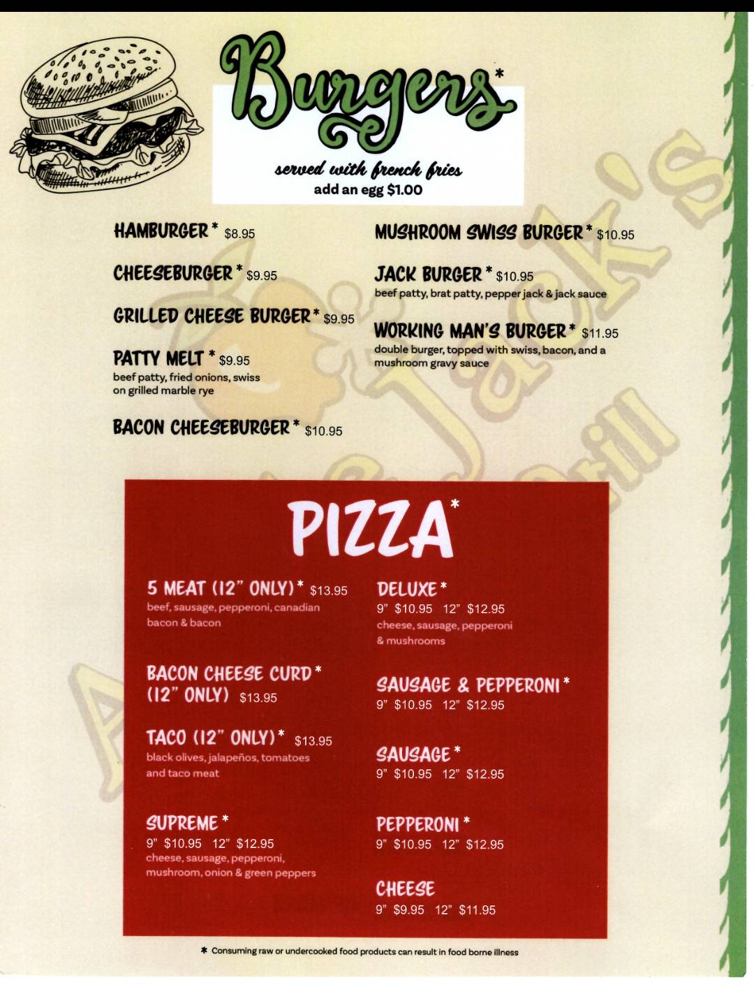 Menu at Applejack's Restaurant & Pub, Marinette
