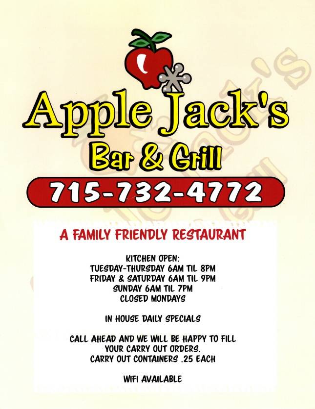 Menu at Applejack's Restaurant & Pub, Marinette