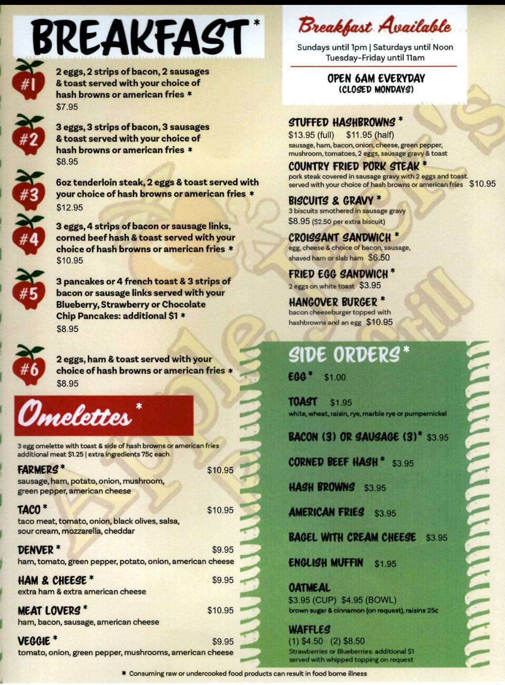 Menu at Applejack's Restaurant & Pub, Marinette