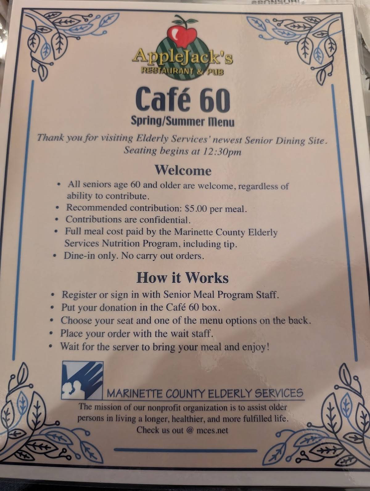 Menu at Applejack's Restaurant & Pub, Marinette
