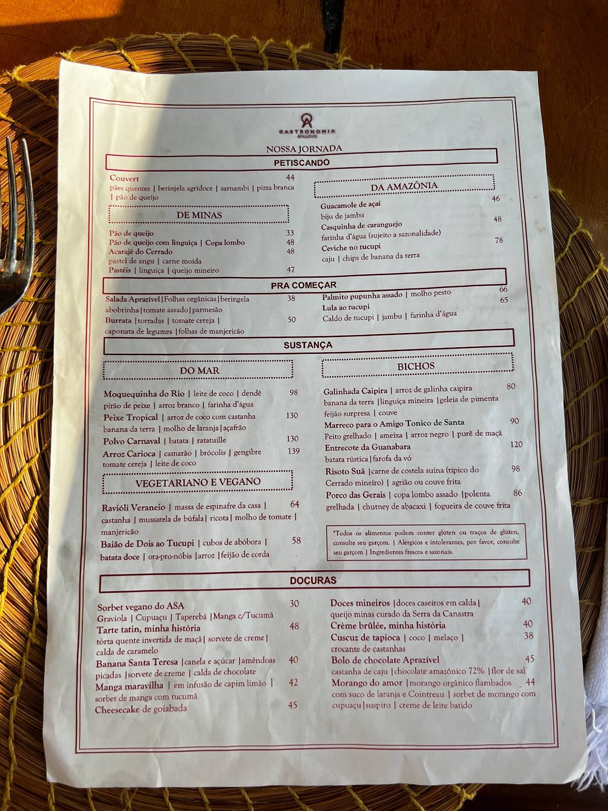 Menu em Aprazível restaurante, Rio de Janeiro