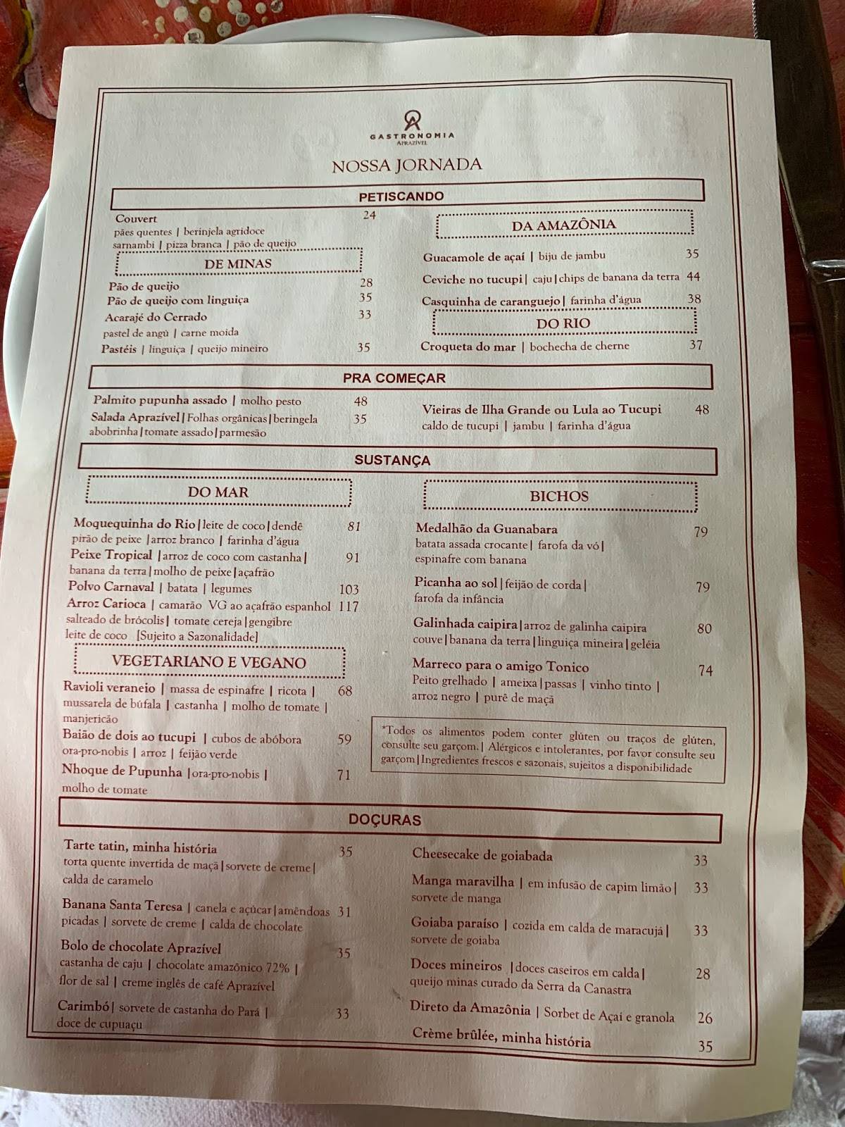 Menu em Aprazível restaurante, Rio de Janeiro