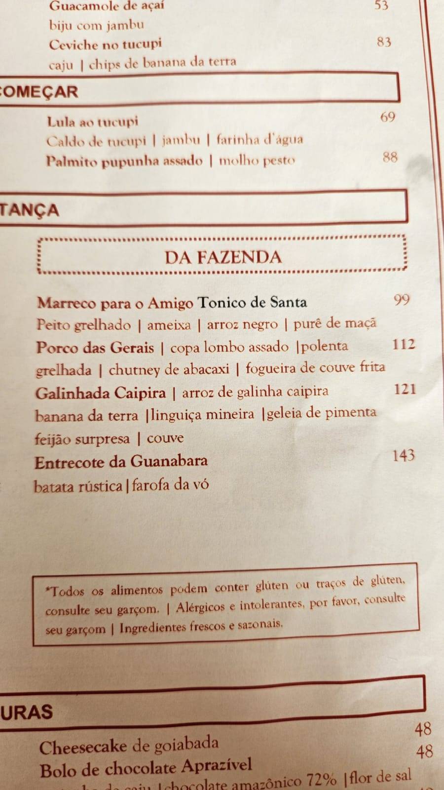 Menu em Aprazível restaurante, Rio de Janeiro