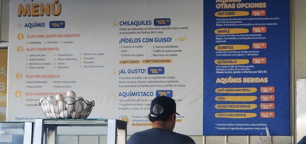 Menu at Aquimis Huevos restaurant, Hermosillo, C. Pino Suárez 18