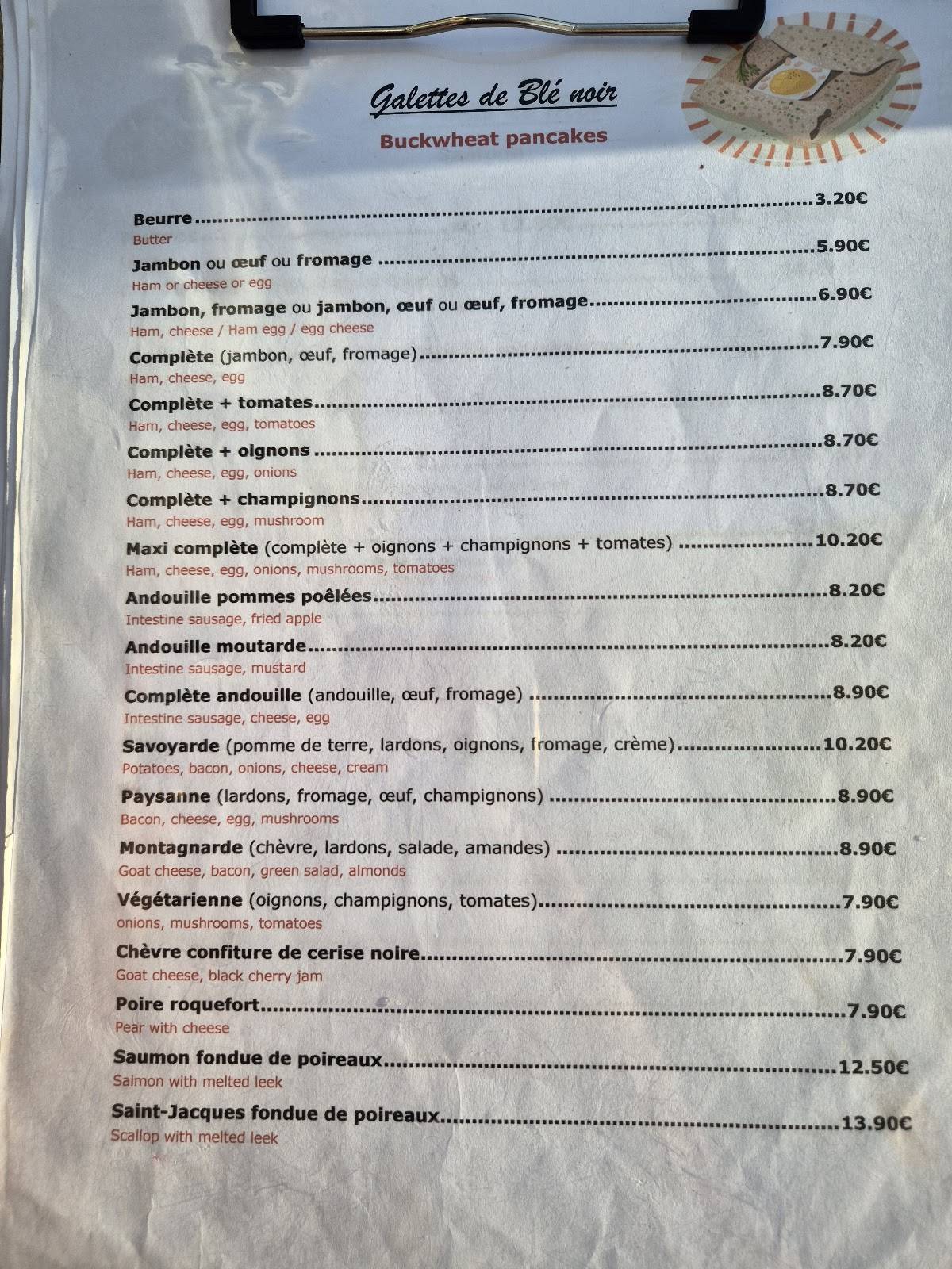 Menu au Crêperie - Restaurant - Ar Men Gwen, Penmarch
