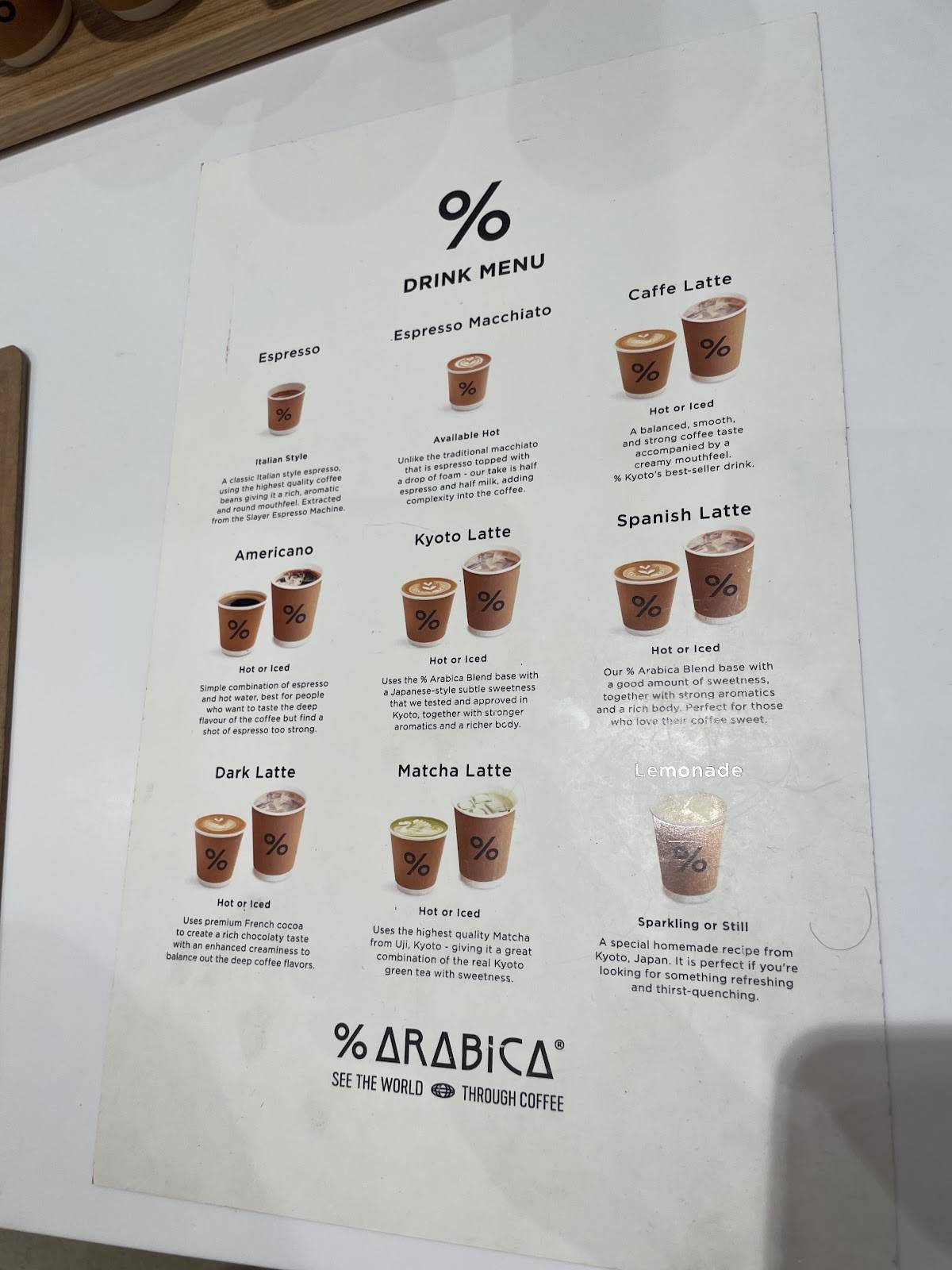 Menu at % Arabica Toronto Union Station restaurant, Toronto