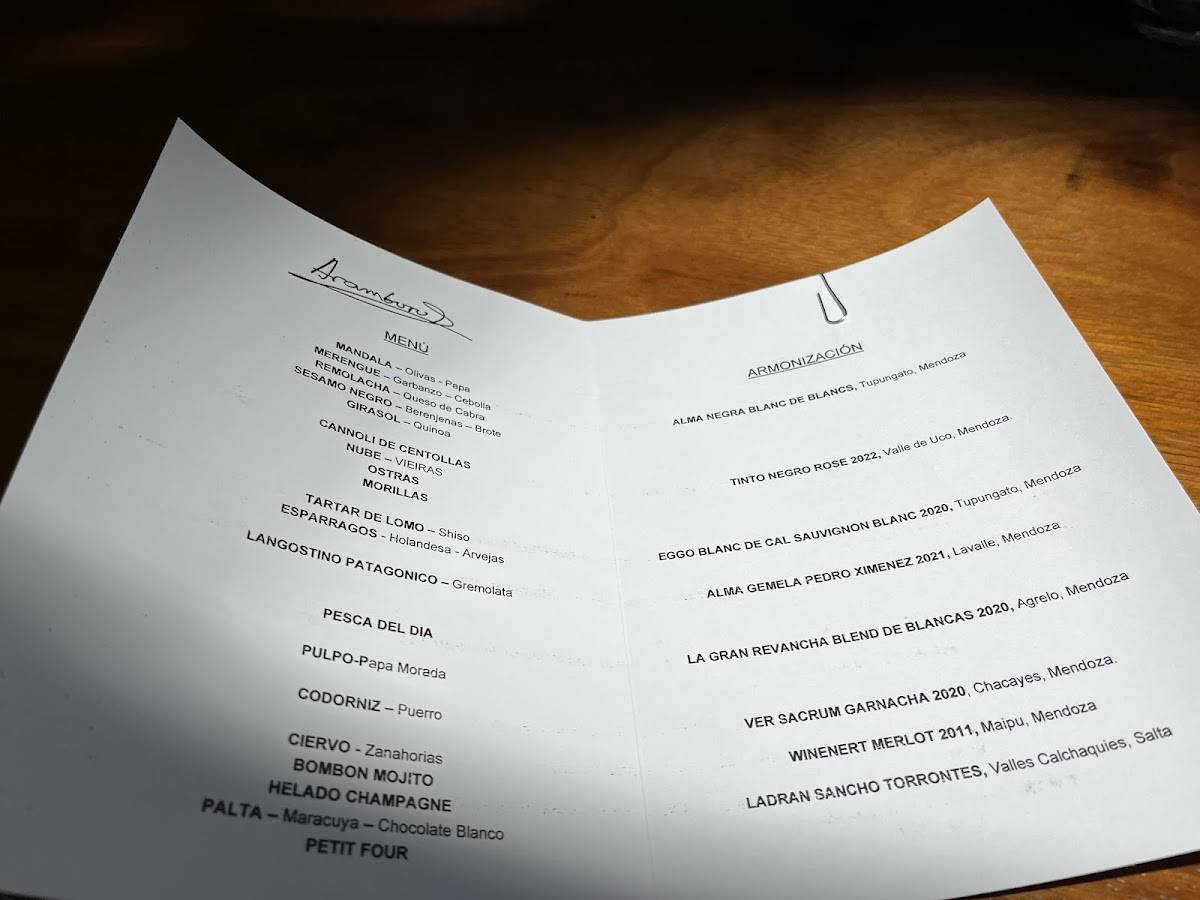 Carta de parrilla Aramburu Relais & Châteaux, Buenos Aires, Vicente ...