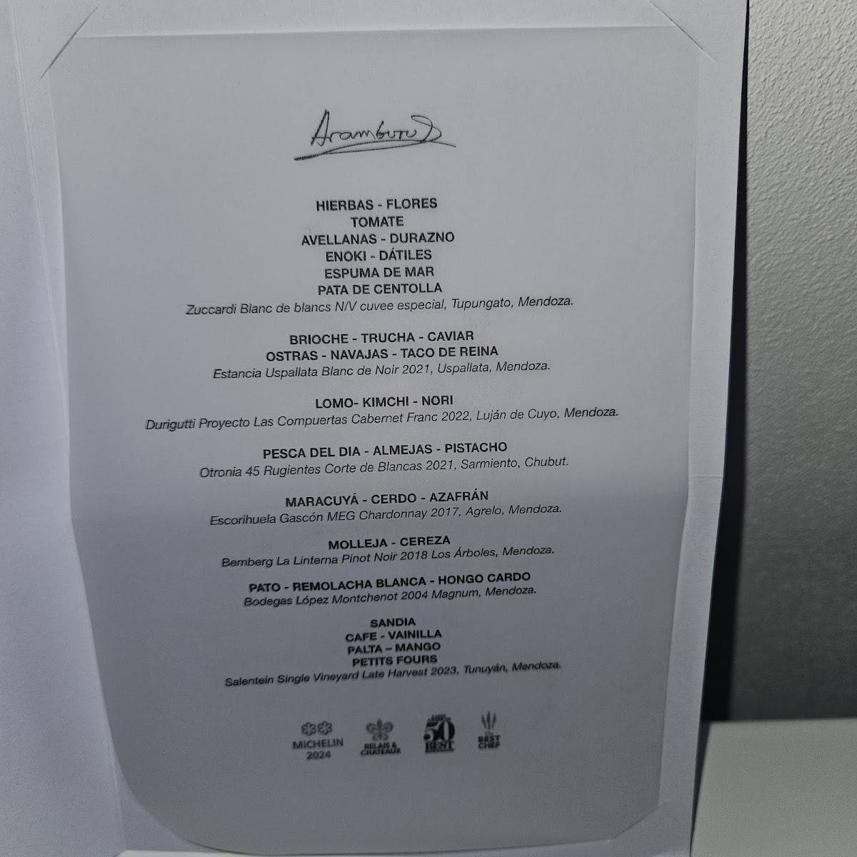 Carta de parrilla Aramburu Relais & Châteaux, Buenos Aires, Vicente ...