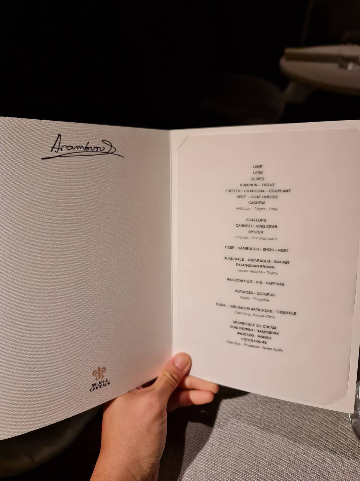 Carta de parrilla Aramburu Relais & Châteaux, Buenos Aires, Vicente ...