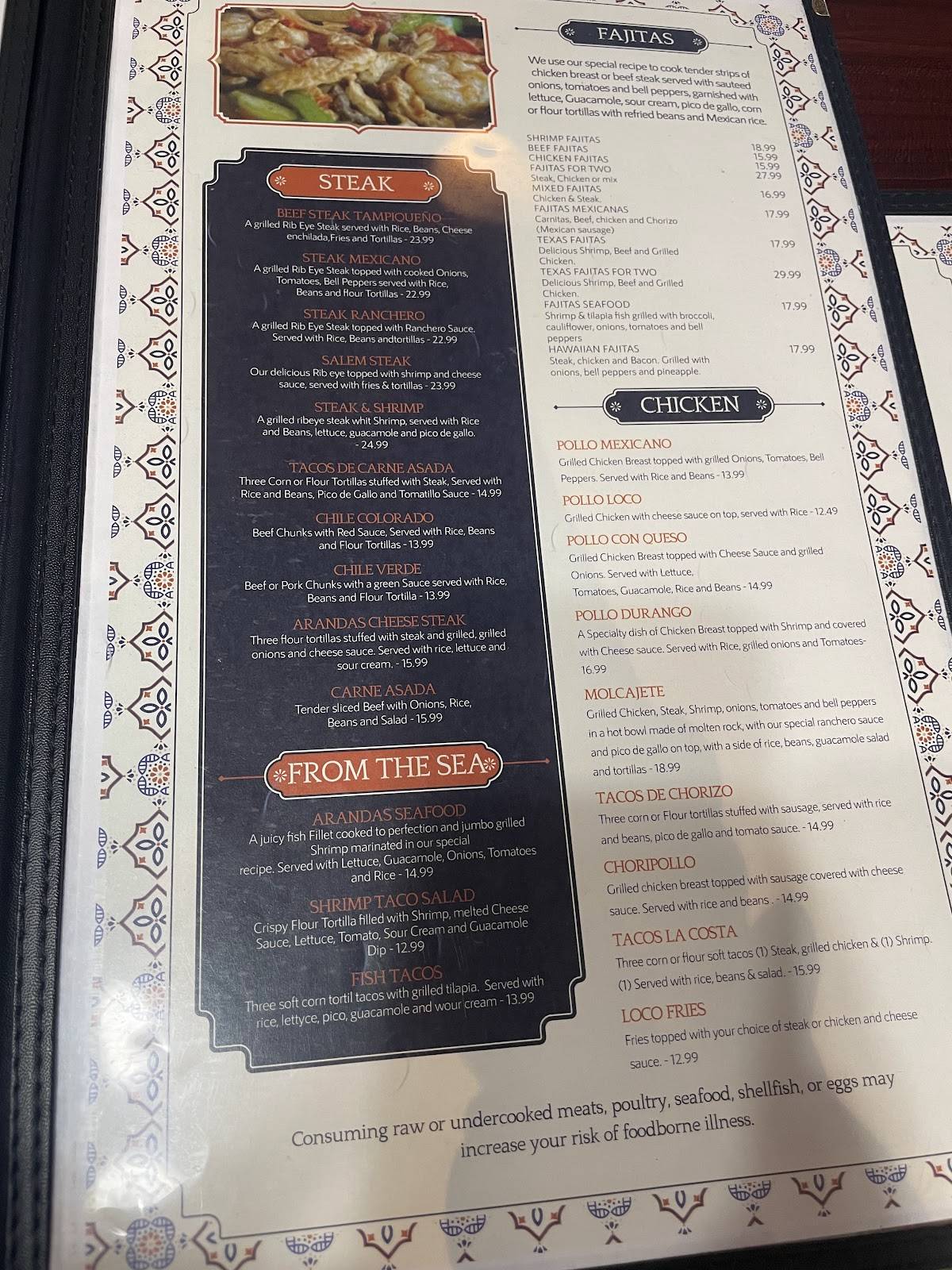 Menu at Arandas Mexican Restaurant, Salem