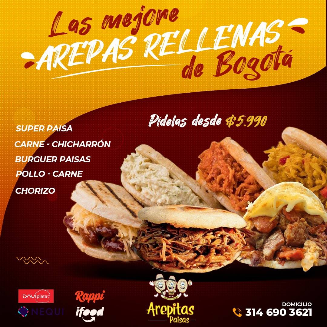 Menu at Arepitas paisas (barrio inglés ), Bogotá, Calle 41 sur # 29-34 ...