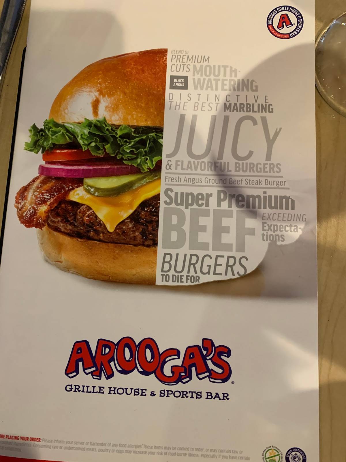 Menu at Arooga's pub & bar, Colonial Park