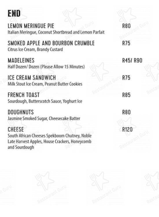 Menu at Ash steakhouse, Cape Town, 81 Church Street