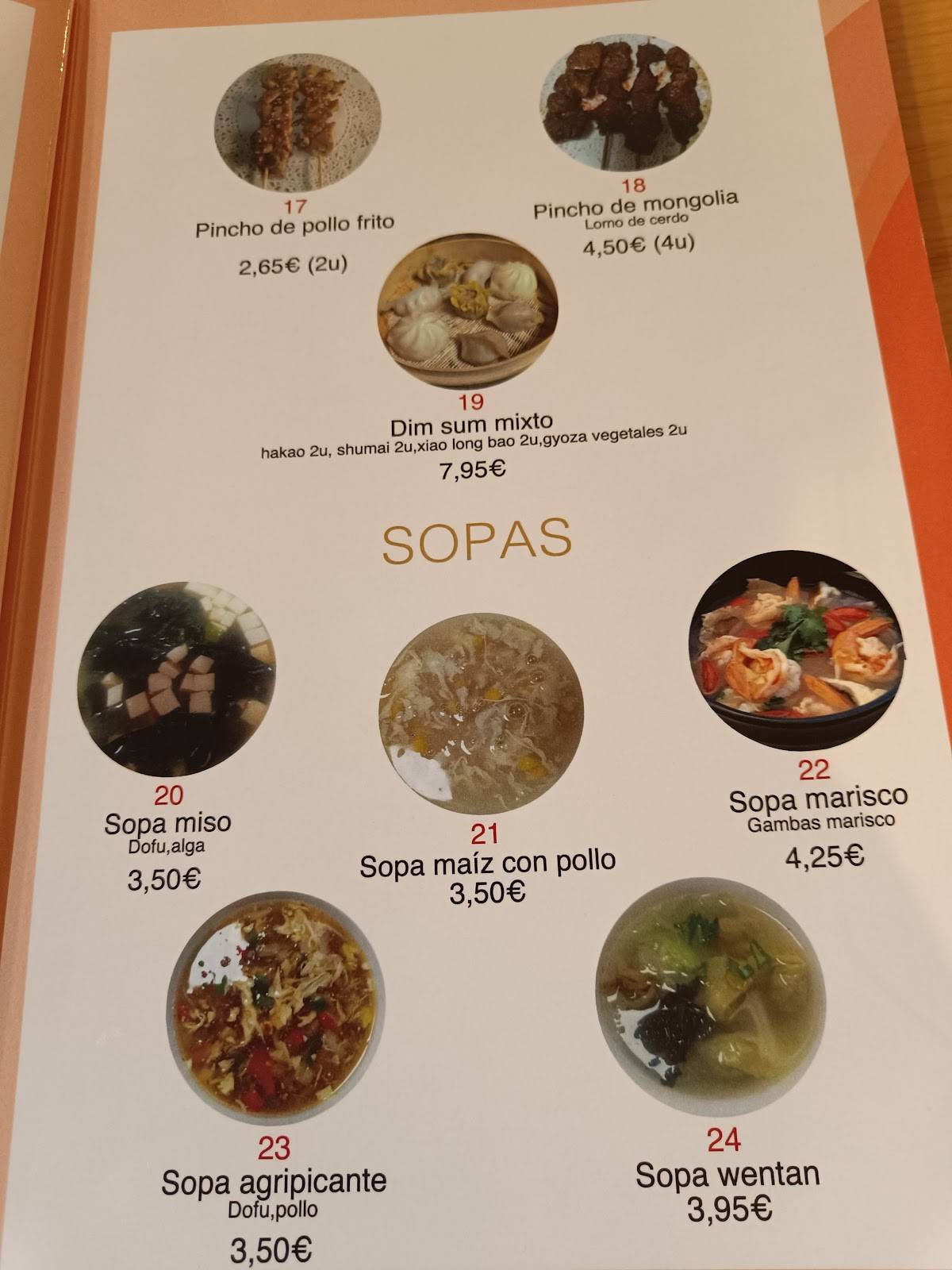 Carta del restaurante Asia Jufu, Puente Tocinos