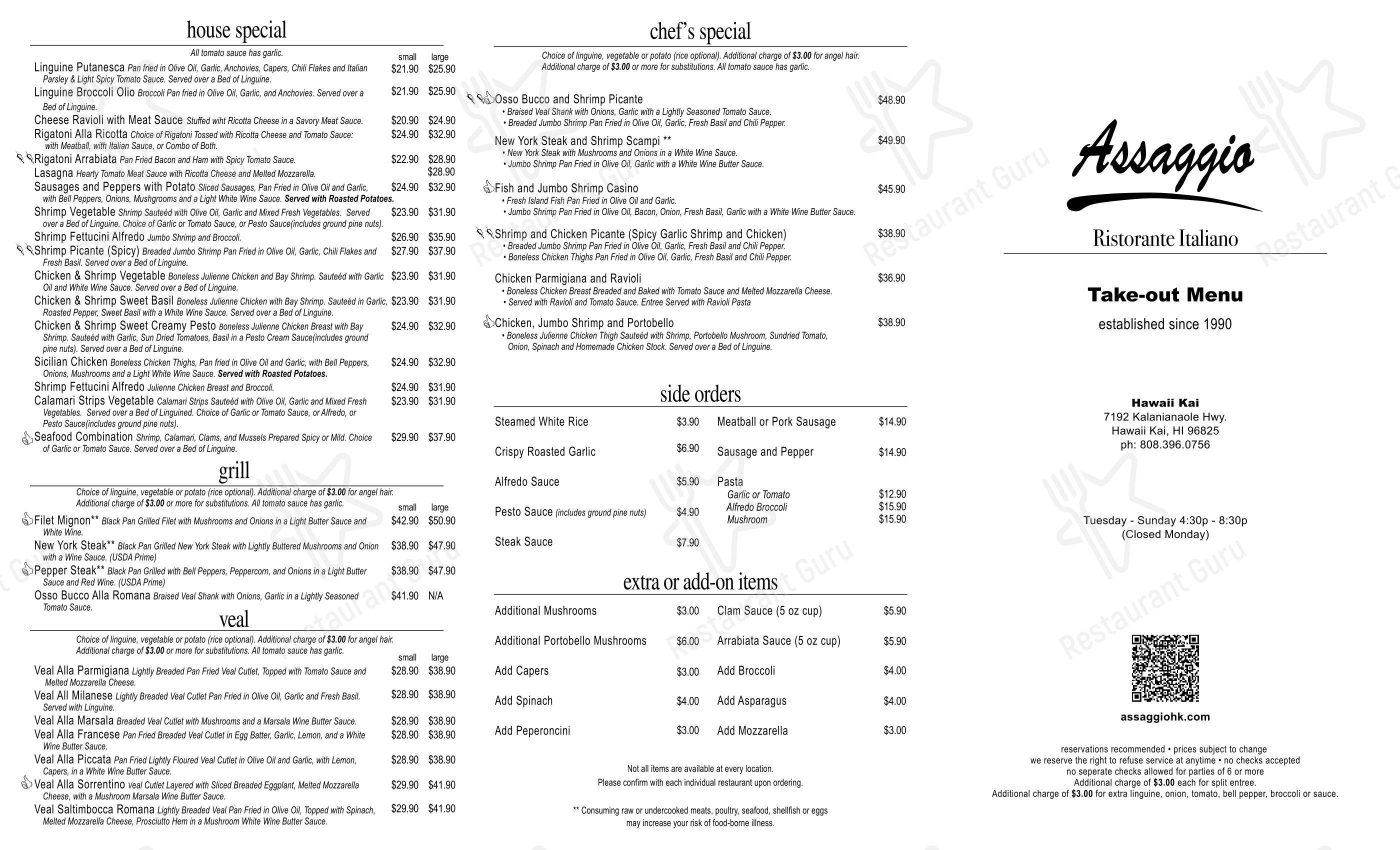 Menu at Assaggio Hawaii Kai - Ristorante Italiano restaurant, Honolulu ...