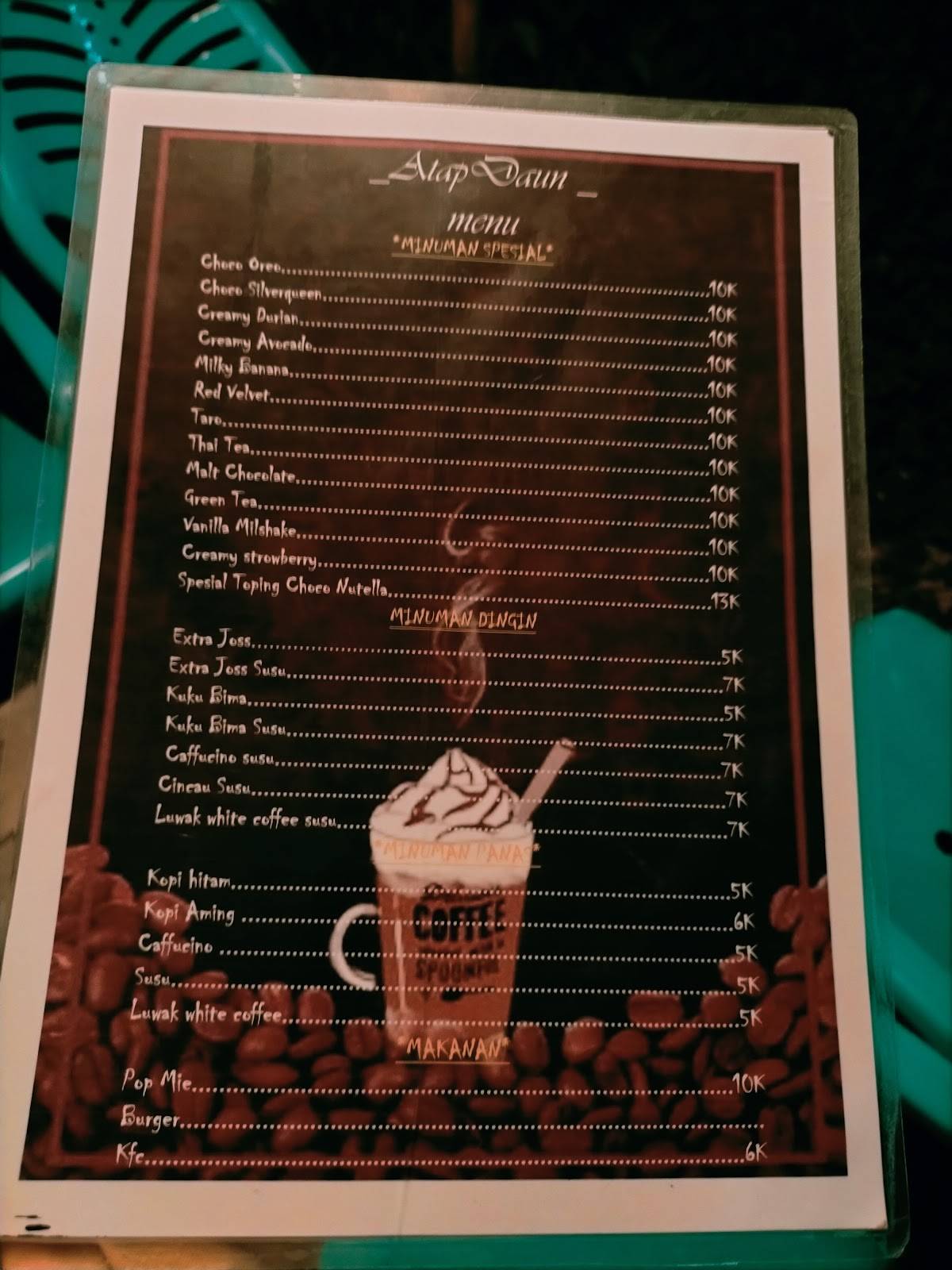 Menu at Atap Daun, Paloh