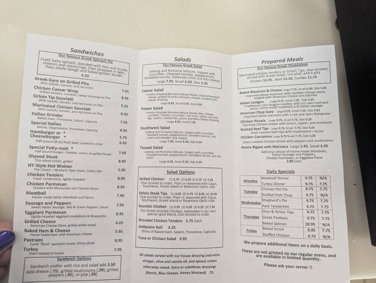 Menu at Athenian Deli & Restaurant, Cranston