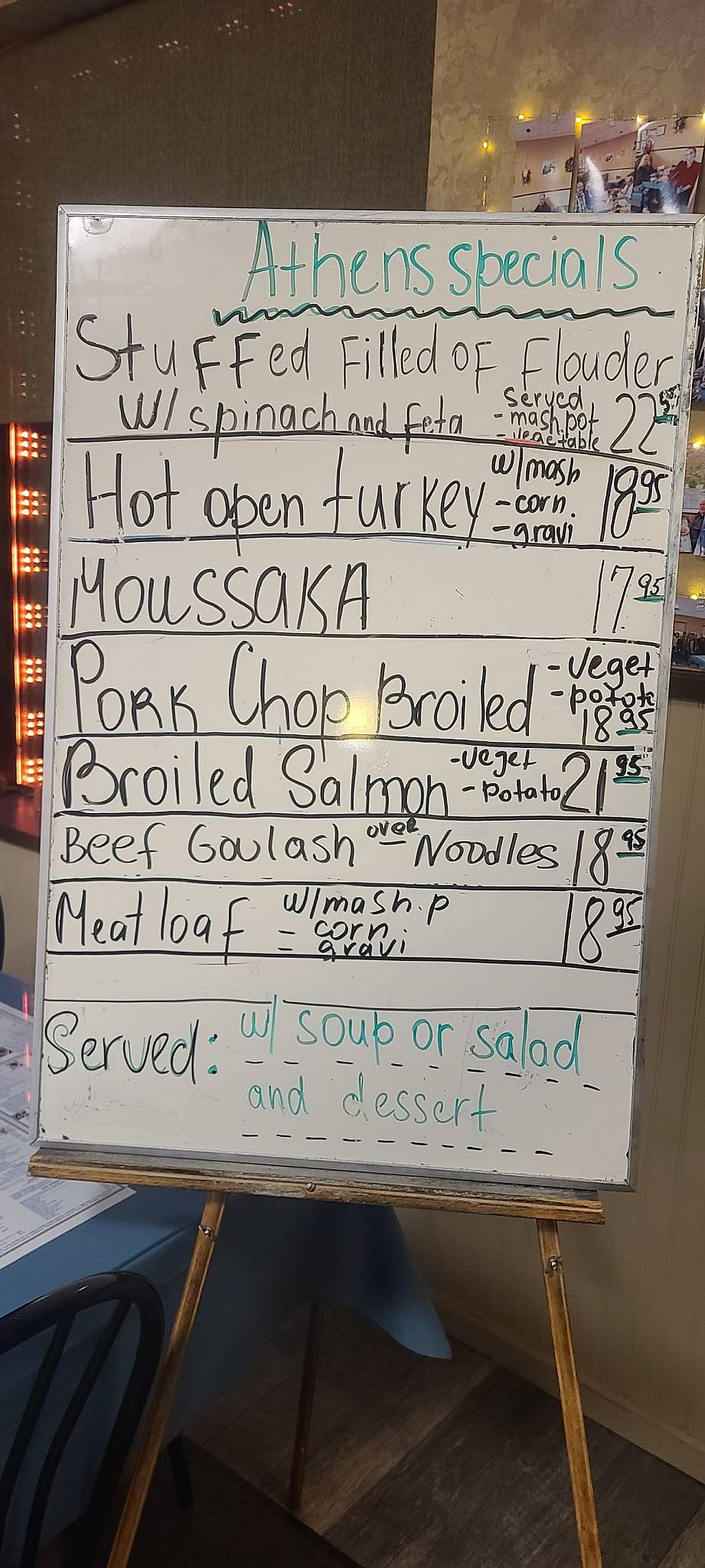 Menu at Athens Diner restaurant, Middle Island