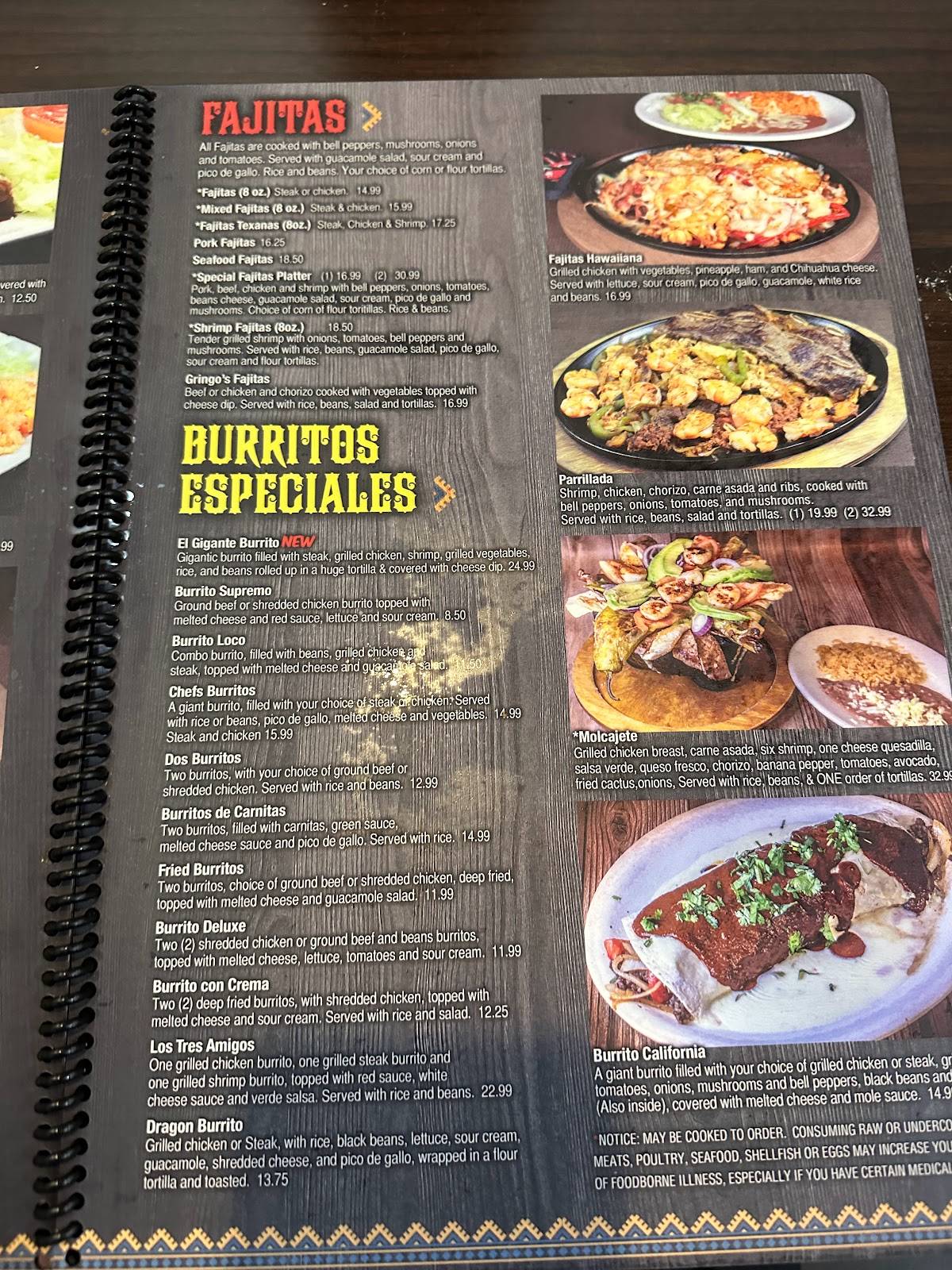 Menu at Gringo's Mexican Grill restaurant, Jefferson