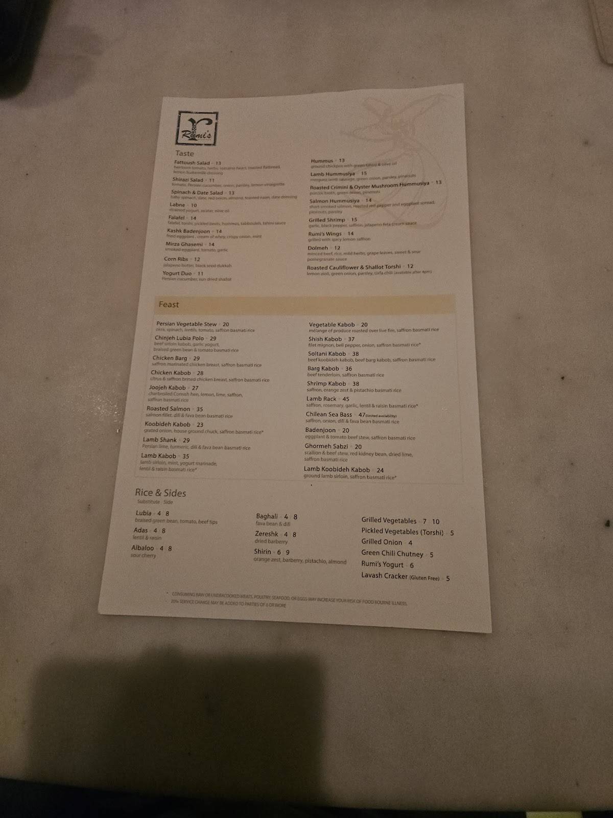 Menu at Rumi's Kitchen pub & bar, Atlanta, Roswell Rd