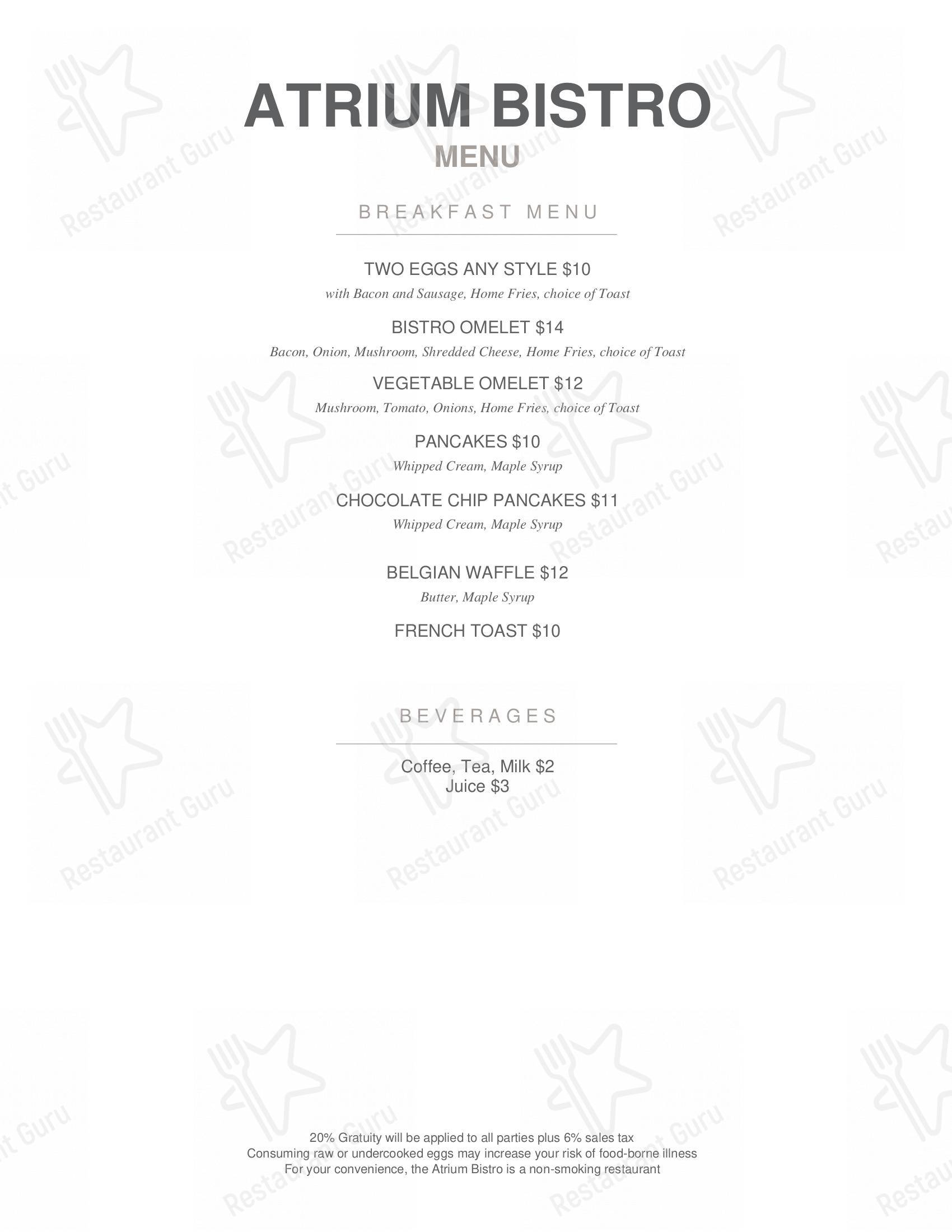Menu at Atrium Bistro pizzeria, Bensalem