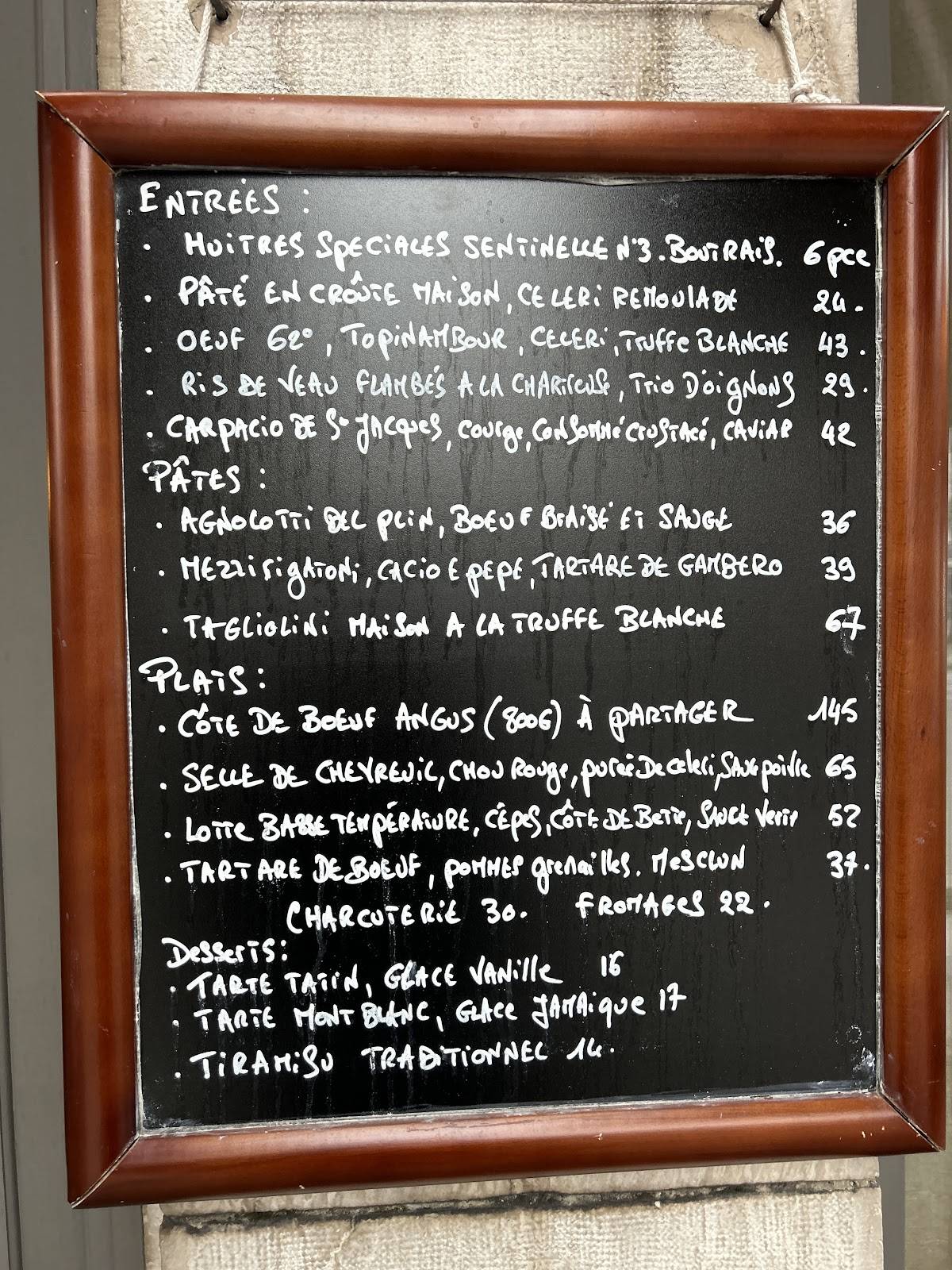 Menu at Au Coin du Bar, Geneva