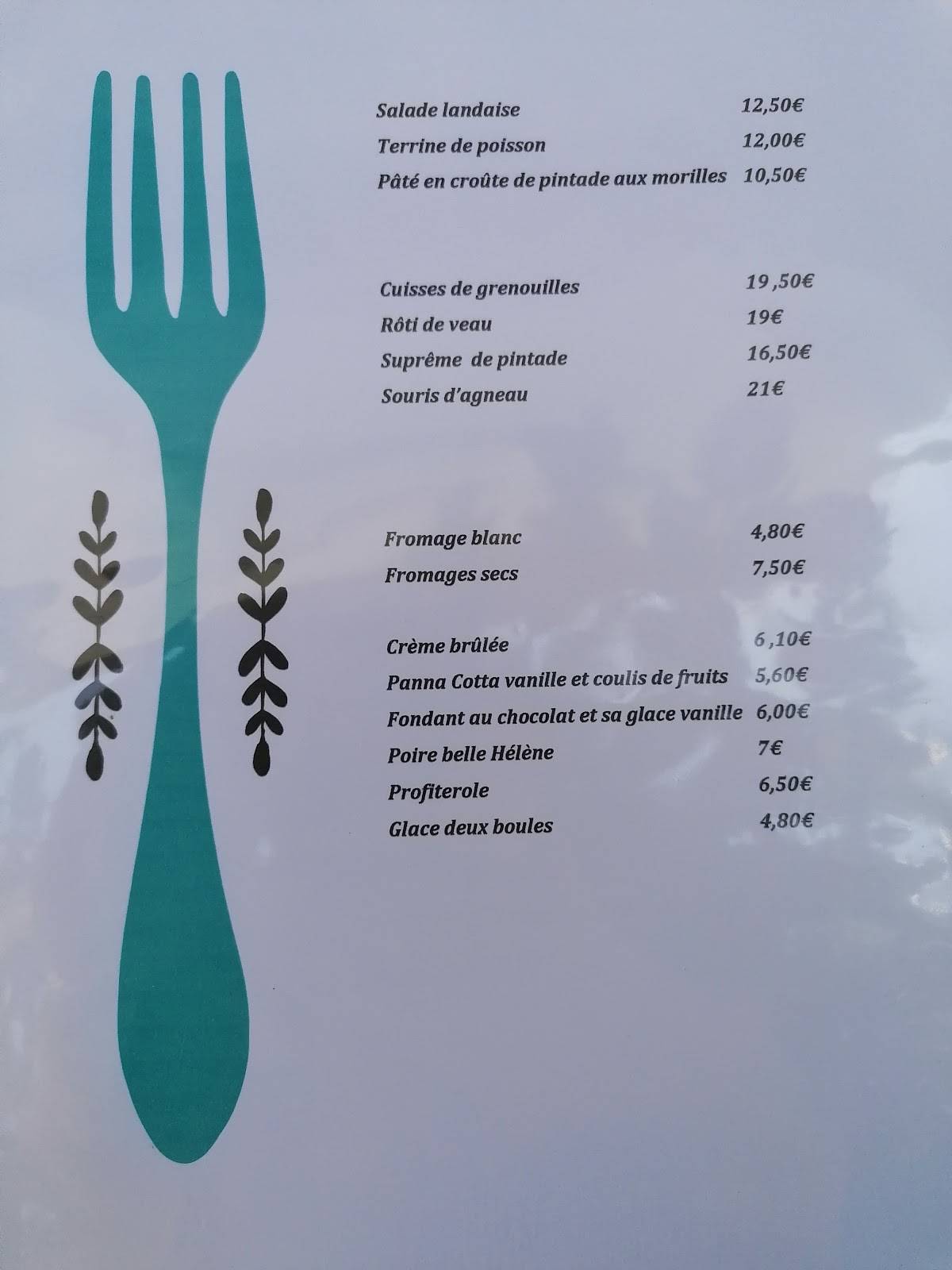 Menu au L'auberge De La Varèze restaurant, Vernioz