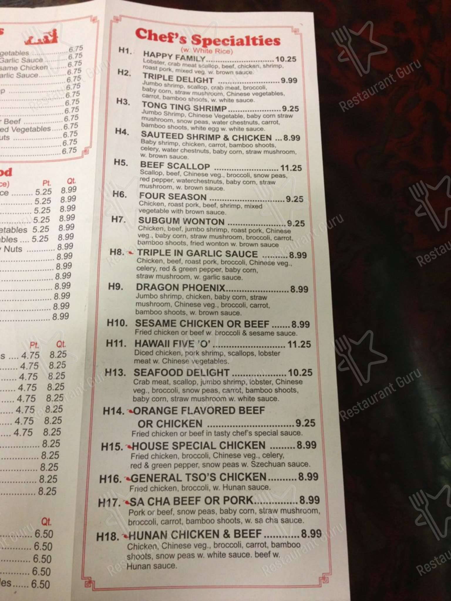 Menu at New China Restaurant, Auburn