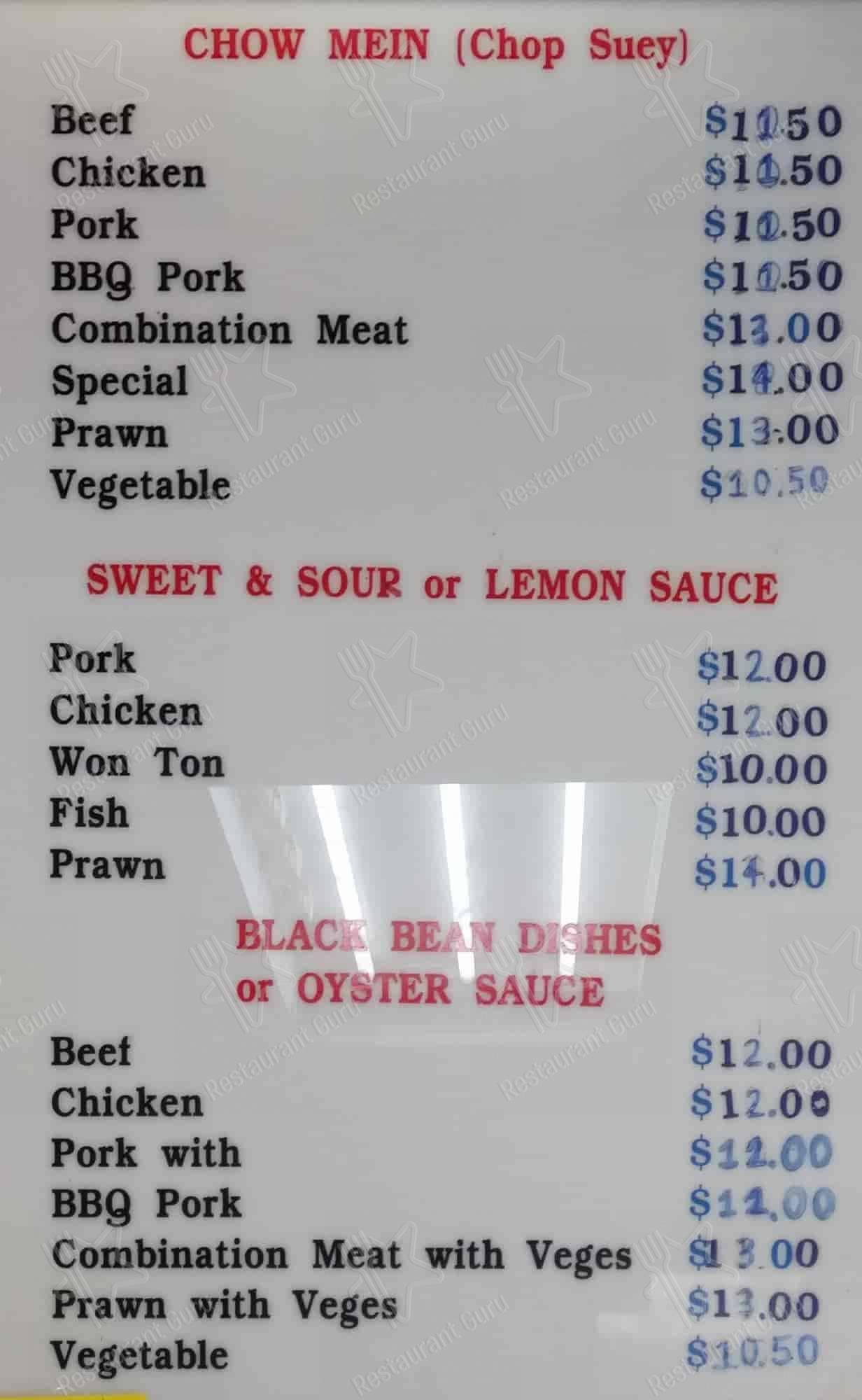 Menu at Food King, Auckland