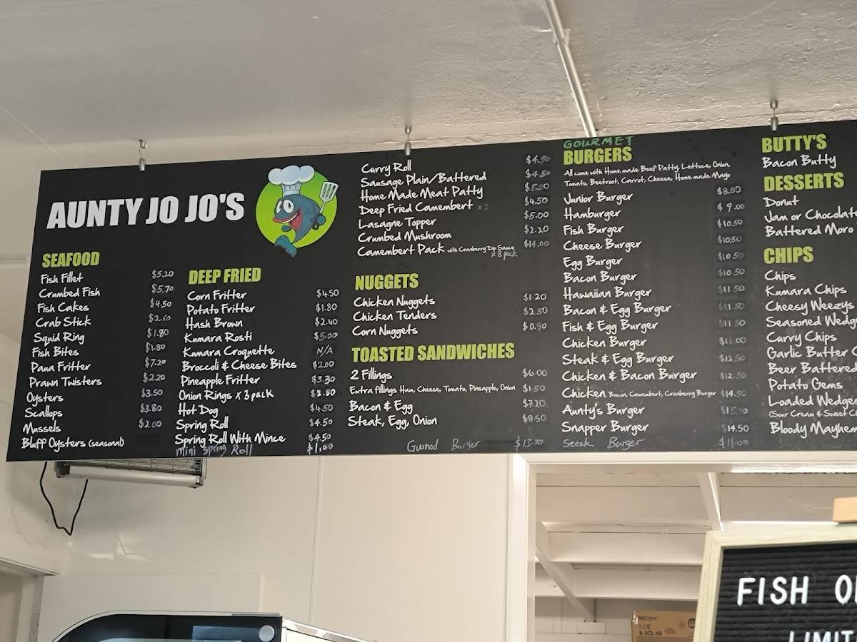 Menu at Aunty Jo Jo's Takeaways Feilding restaurant, Feilding