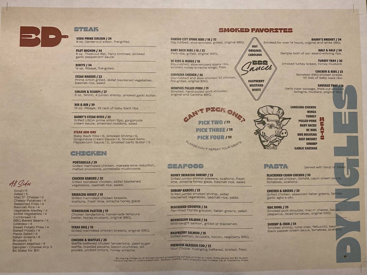 Menu at Barry Dyngles, Youngstown