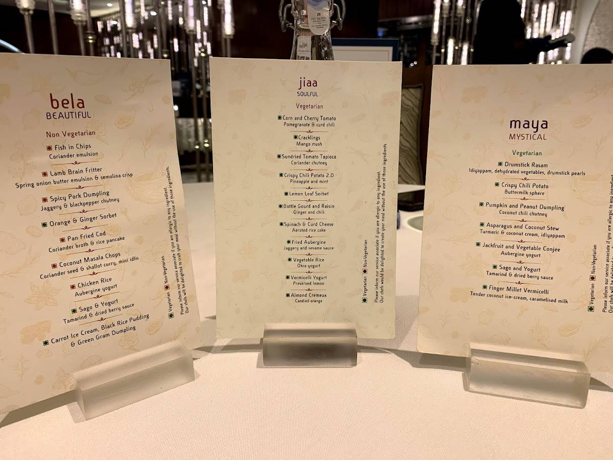 Menu at Avartana, Chennai