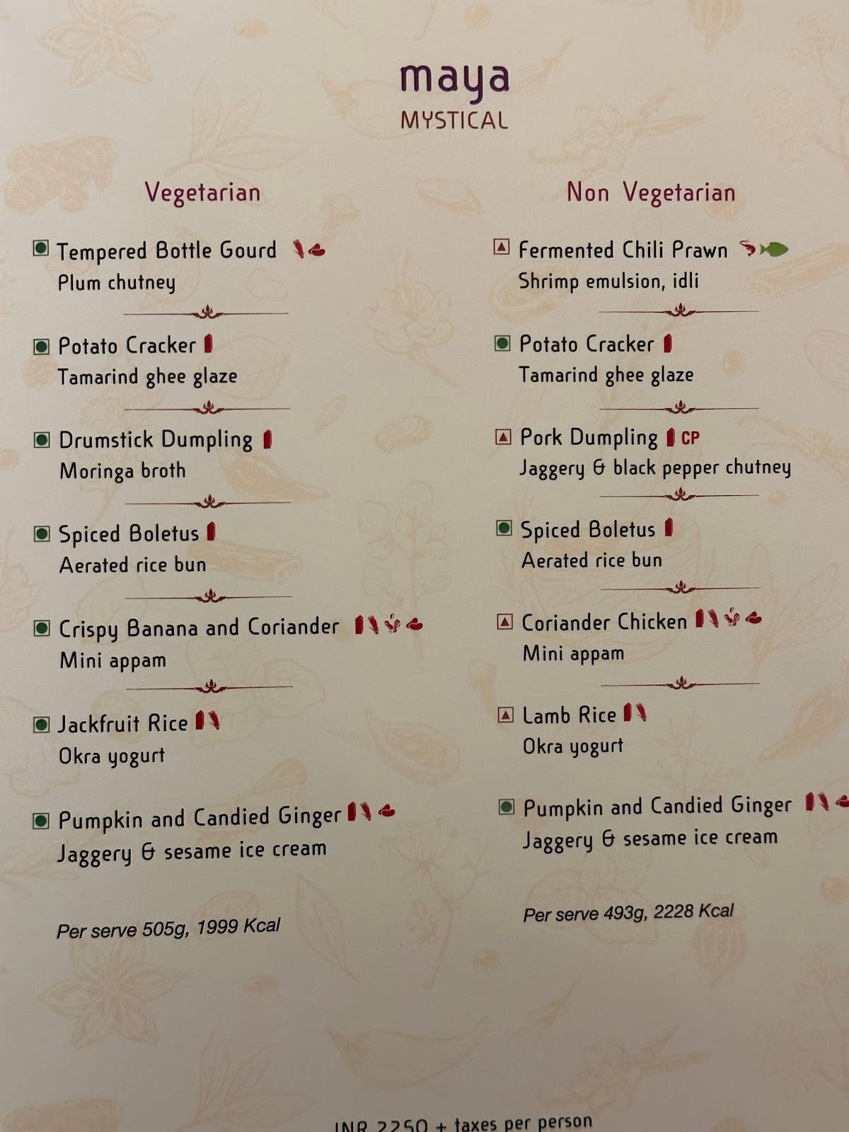Menu at Avartana, Chennai