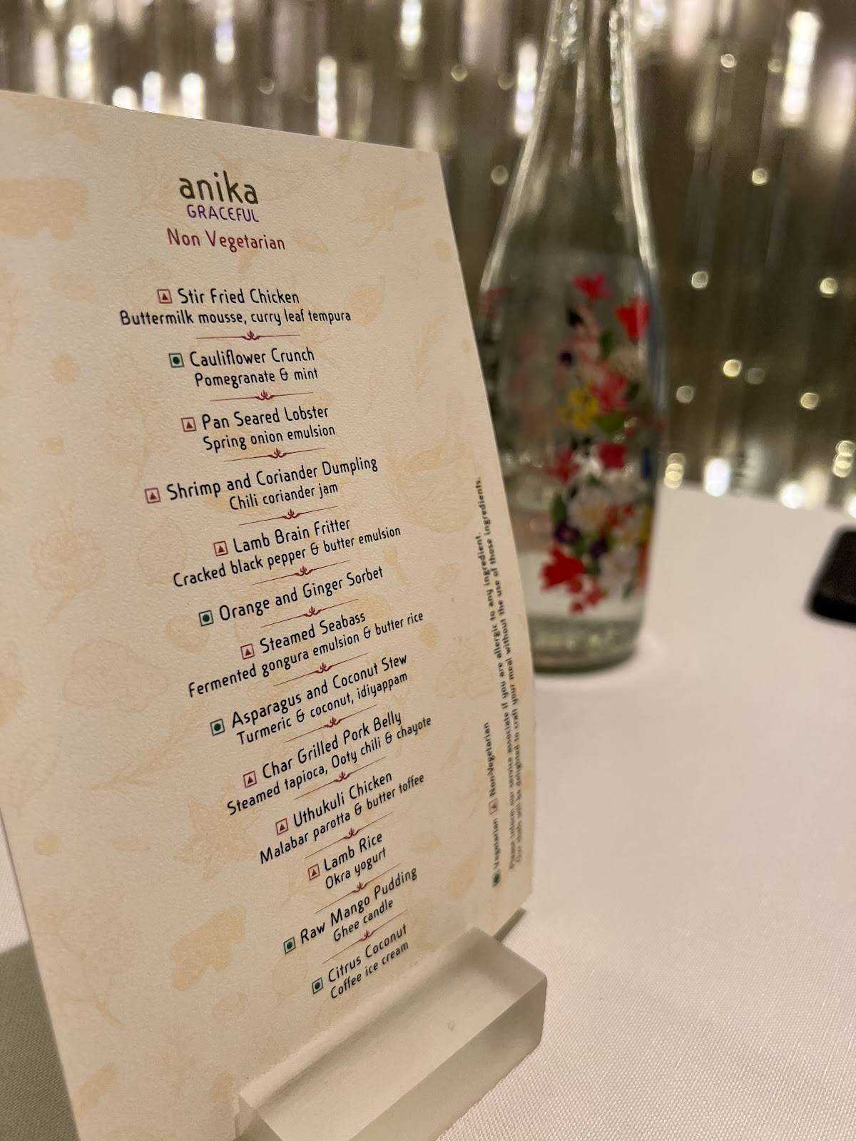 Menu at Avartana, Chennai