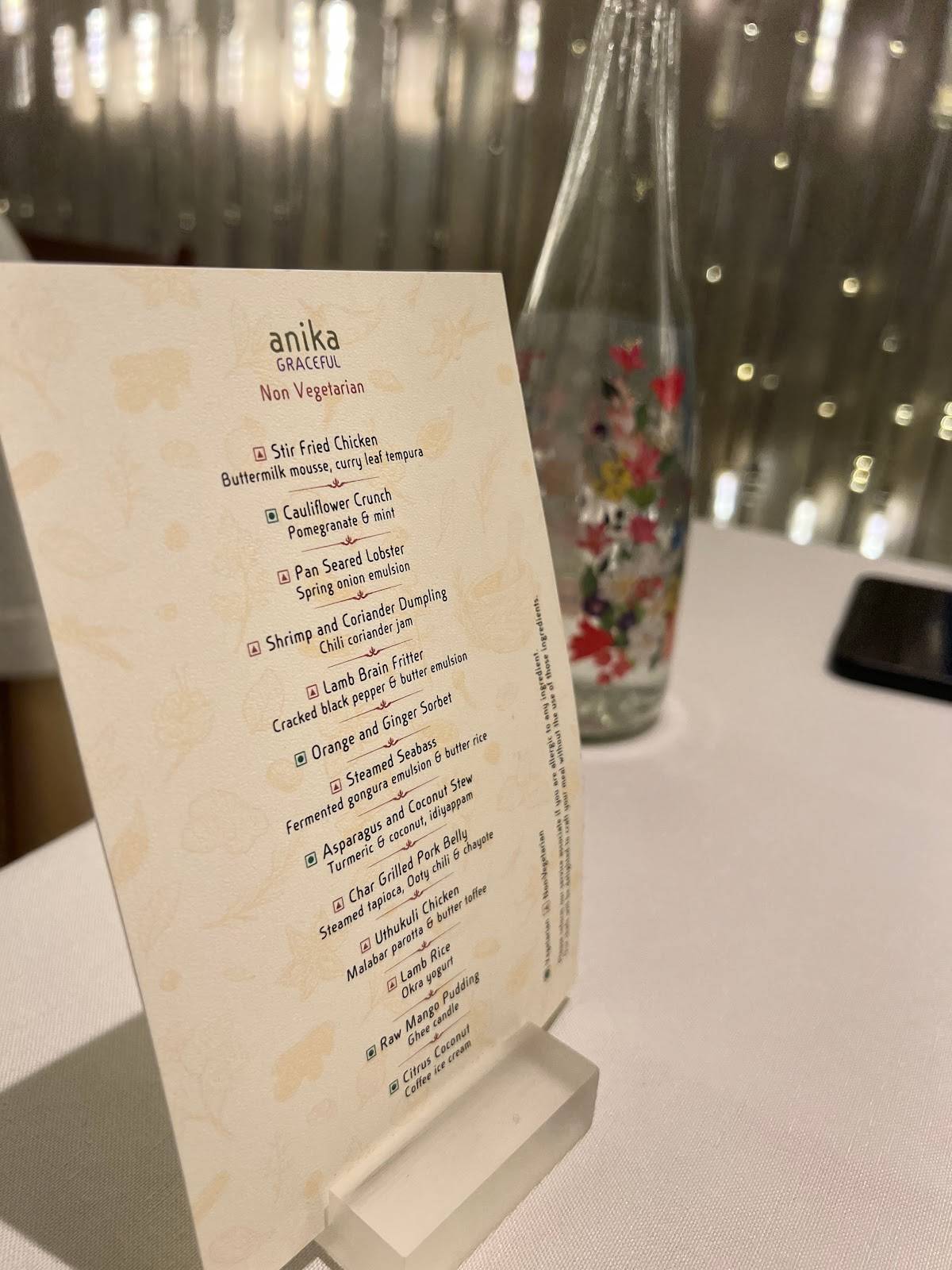 Menu at Avartana, Chennai