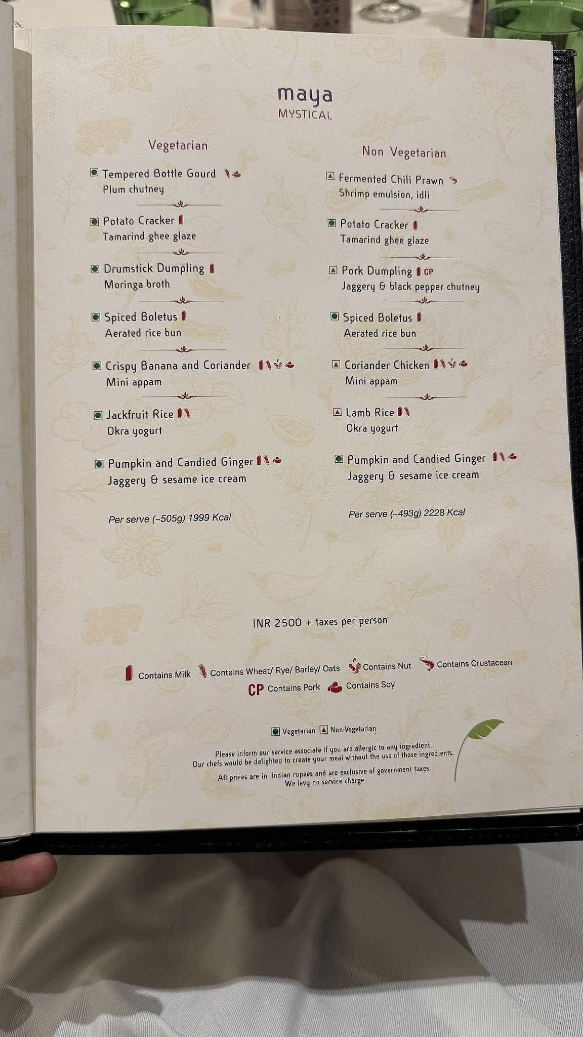 Menu at Avartana, Chennai