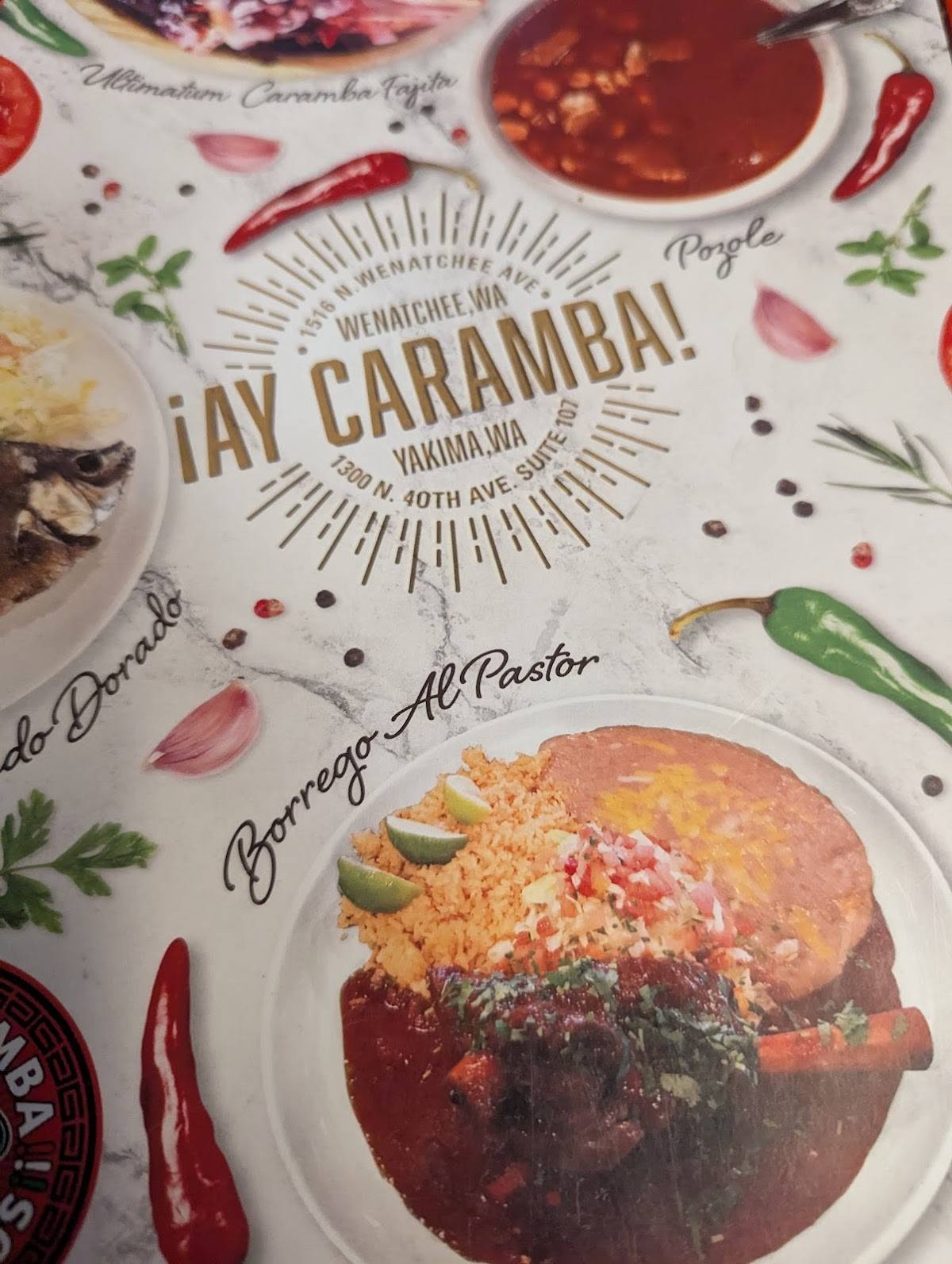 Menu at Ay Caramba Mexican Grill restaurant, Yakima