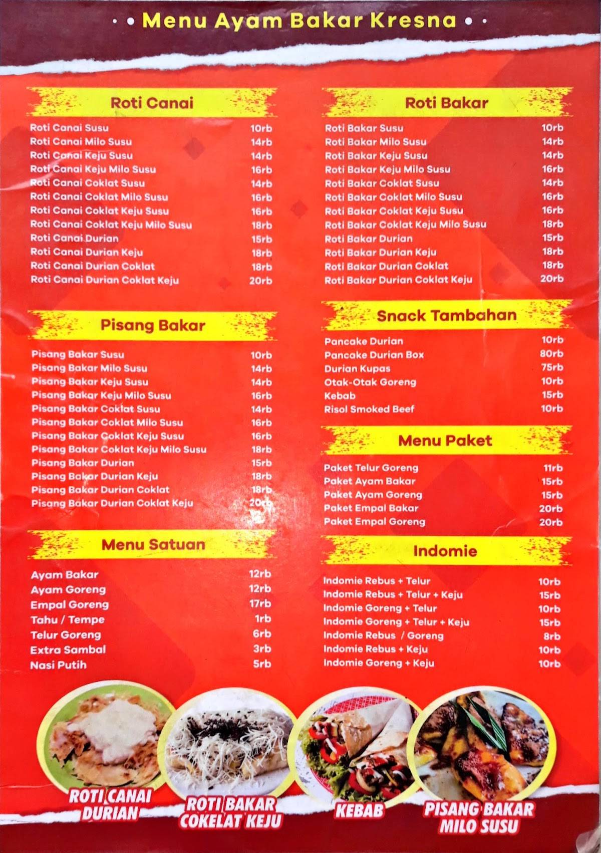 Menu at Ayam Bakar dan Gor Kresna / Toko Ibu Oow restaurant, Bogor
