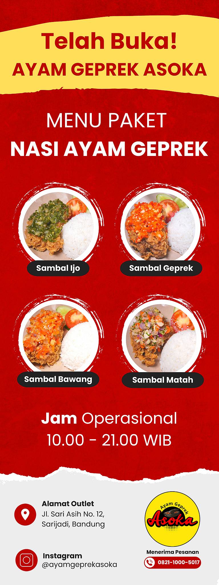 Carta del restaurante Ayam Geprek Asoka, Sarijadi, Bandung