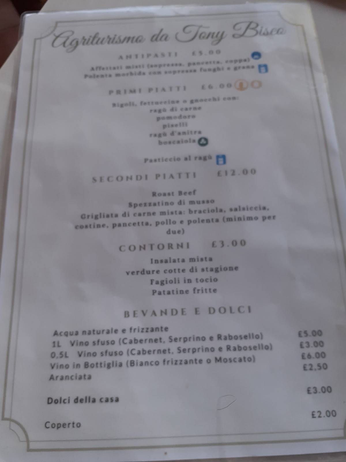 Menu da Toni biseo ristorante, Vo', Via Monte Versa