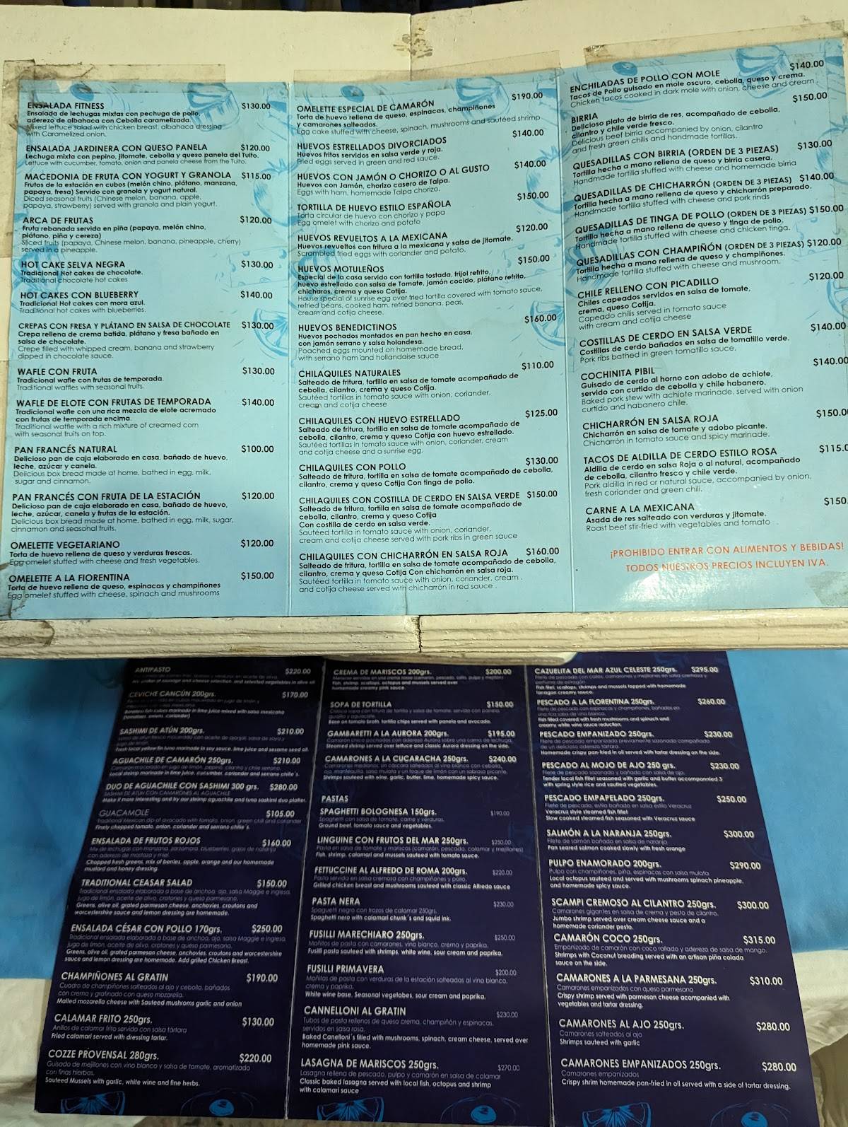 Menu at Azul Celeste Restaurant & Bar, Puerto Vallarta