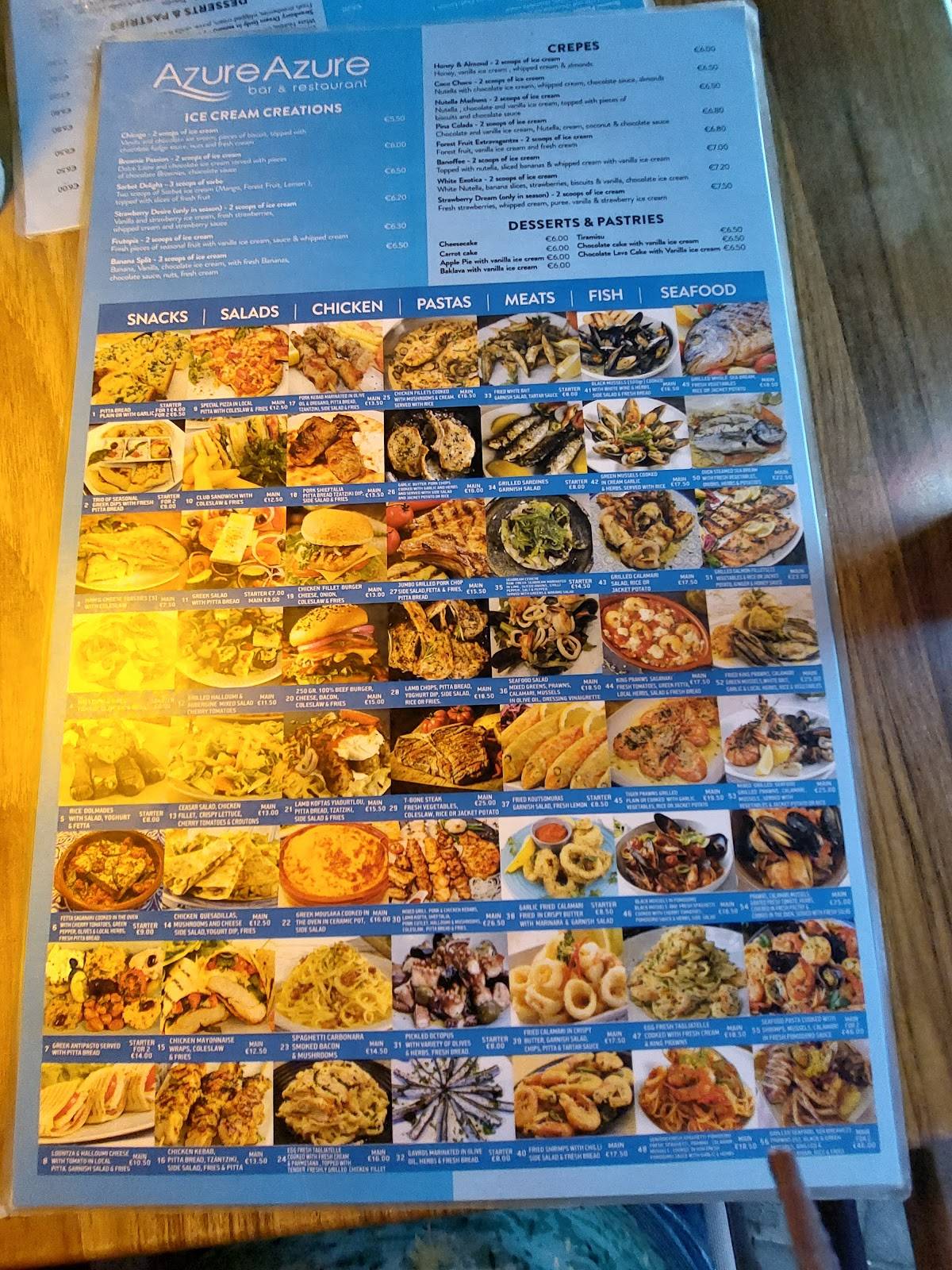 Menu at Azure Azure, Paphos, QC47+572