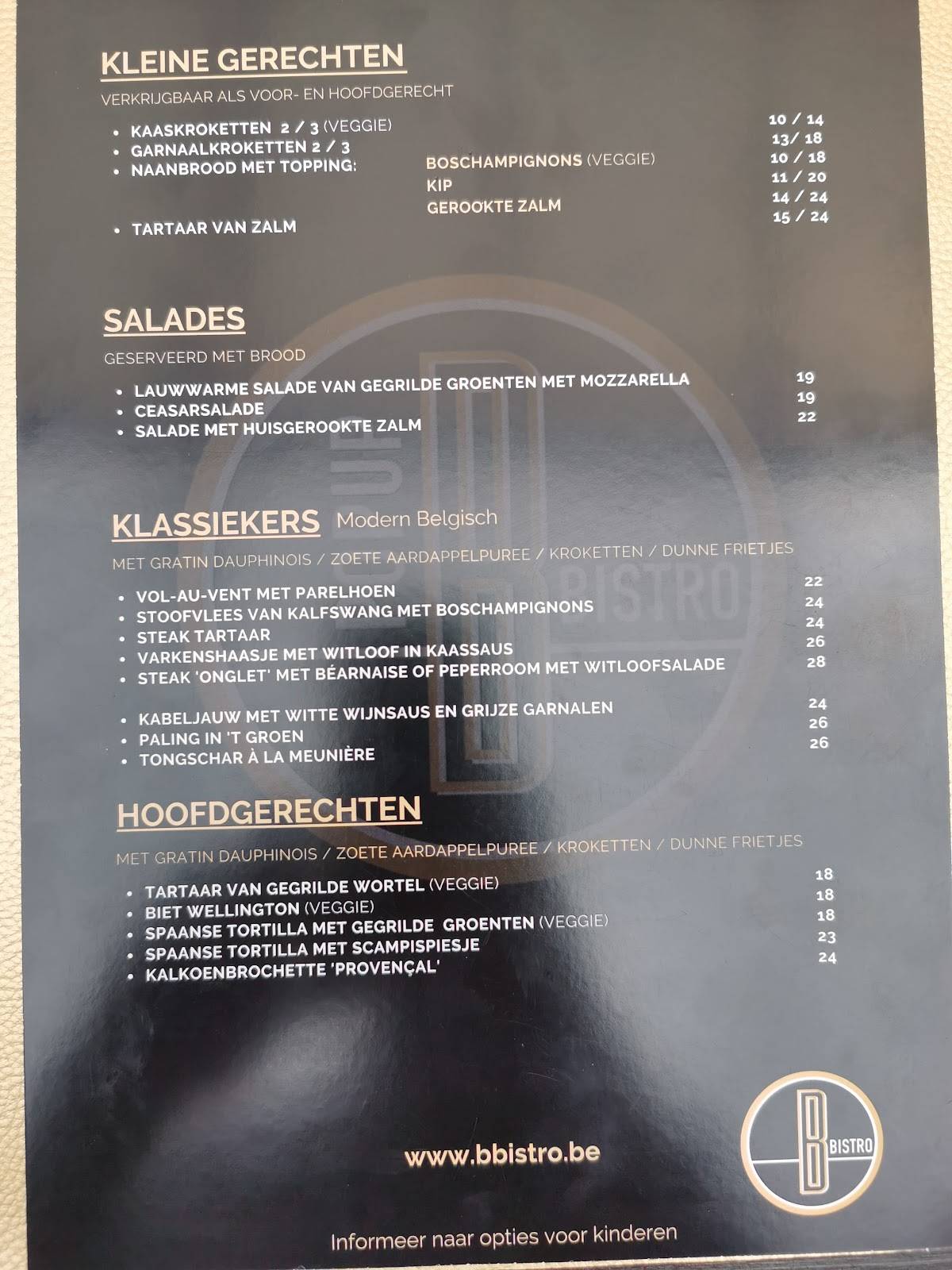 Menu au B Bistro, Louvain