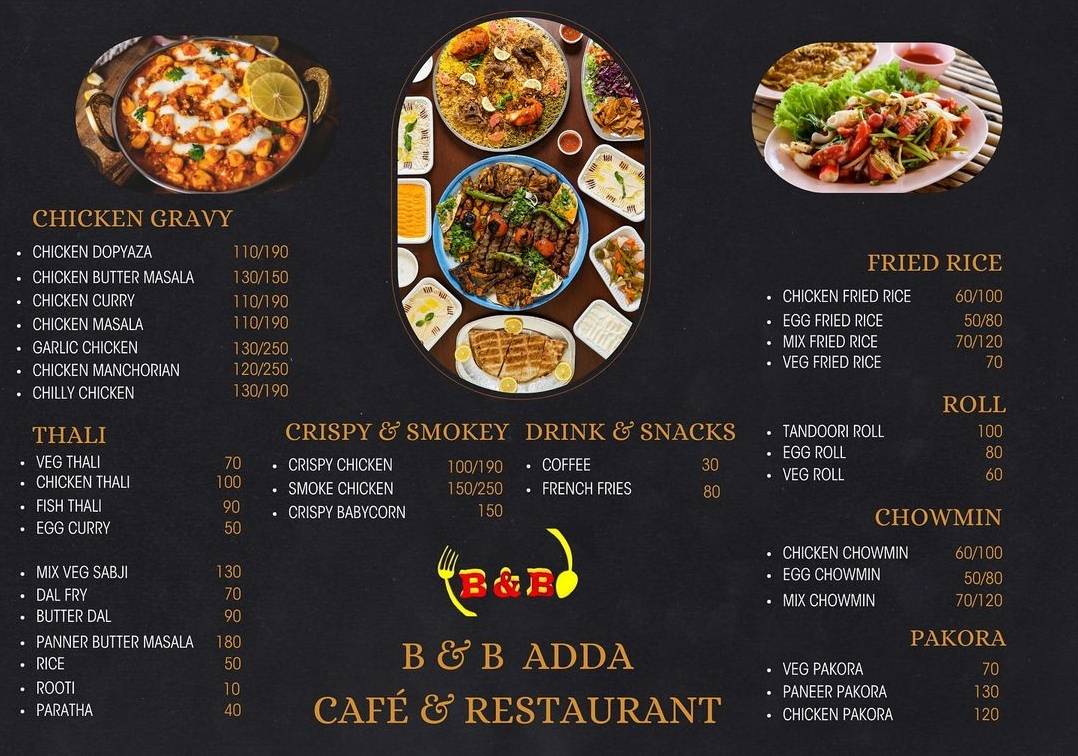 Menu at B & B Adda, Jagiroad